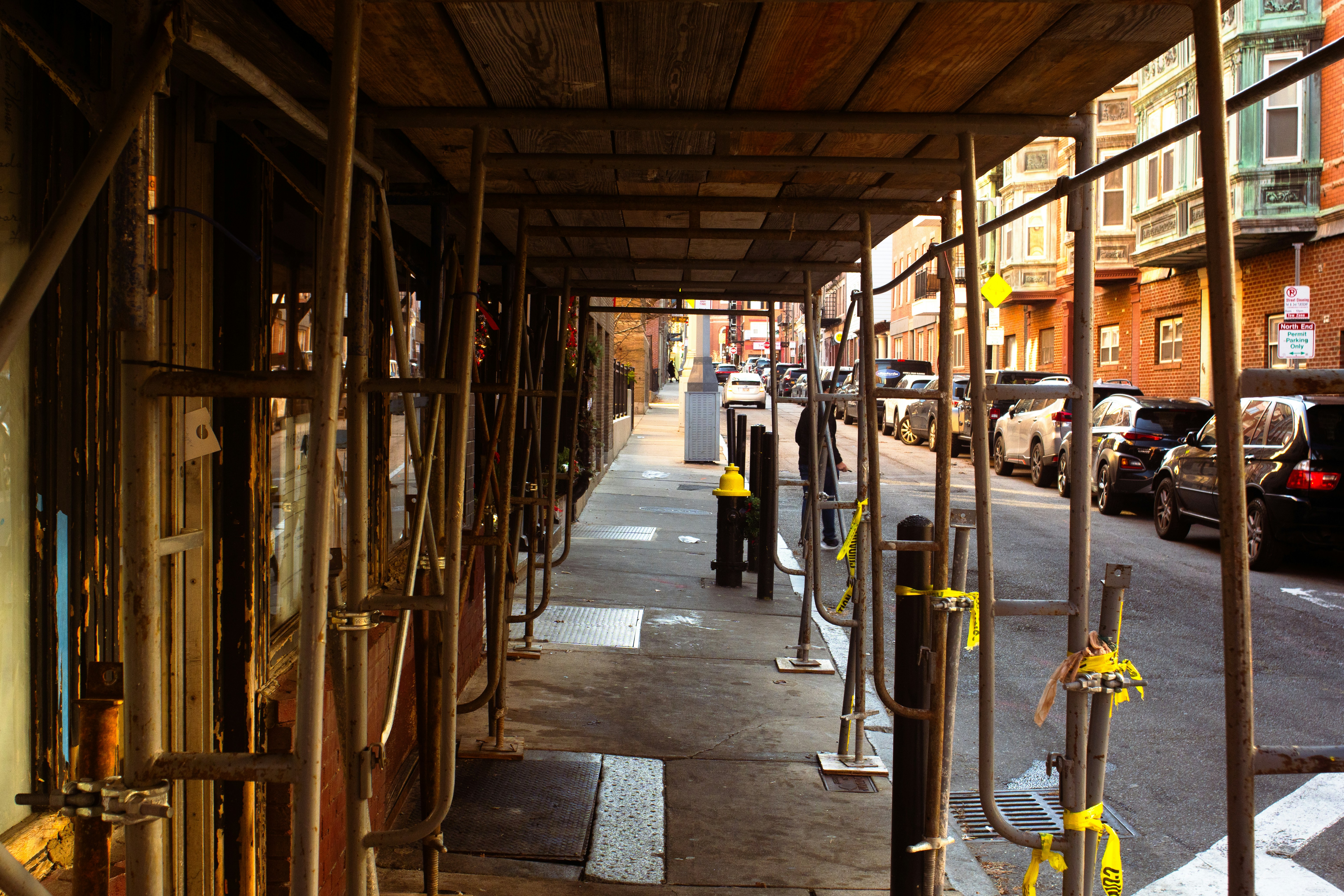 Under-Construction Street Corridor: Echoes of Scaffolding and City Life