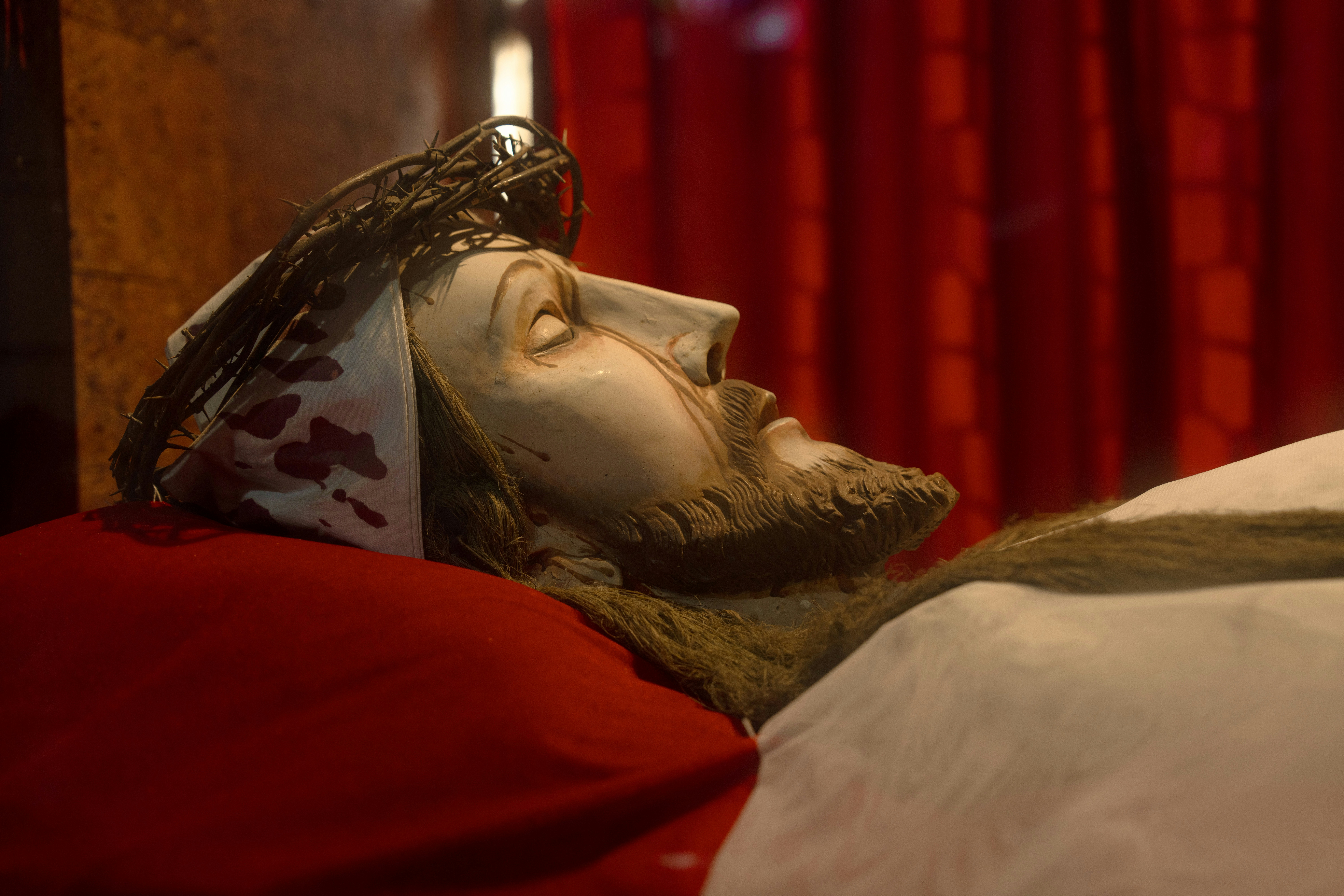 Crown of Thorns and Quiet Contemplation on a Serenely Lit Christ