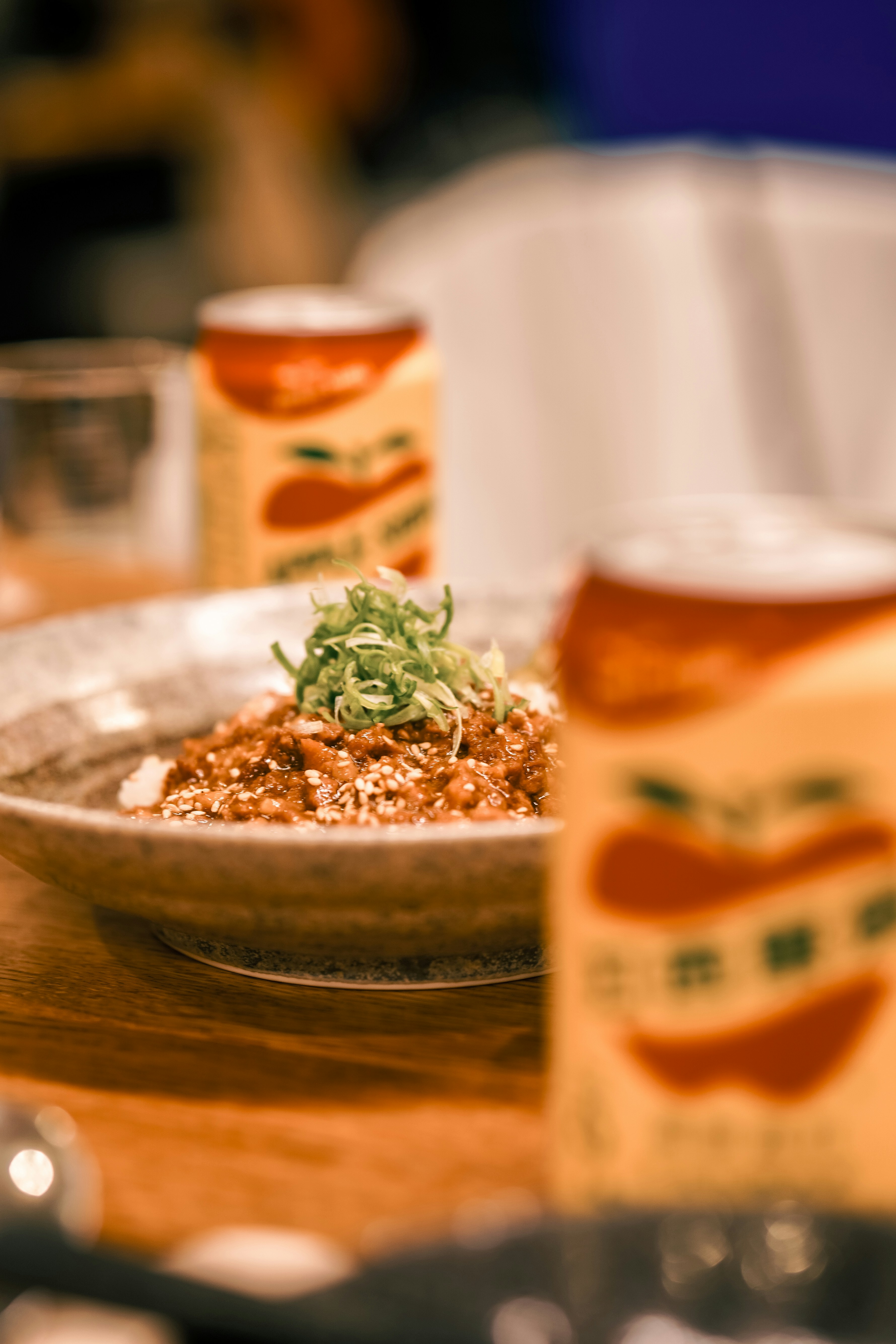 Savory Bowl in Soft Focus with Tea Colorful Backgrounds
