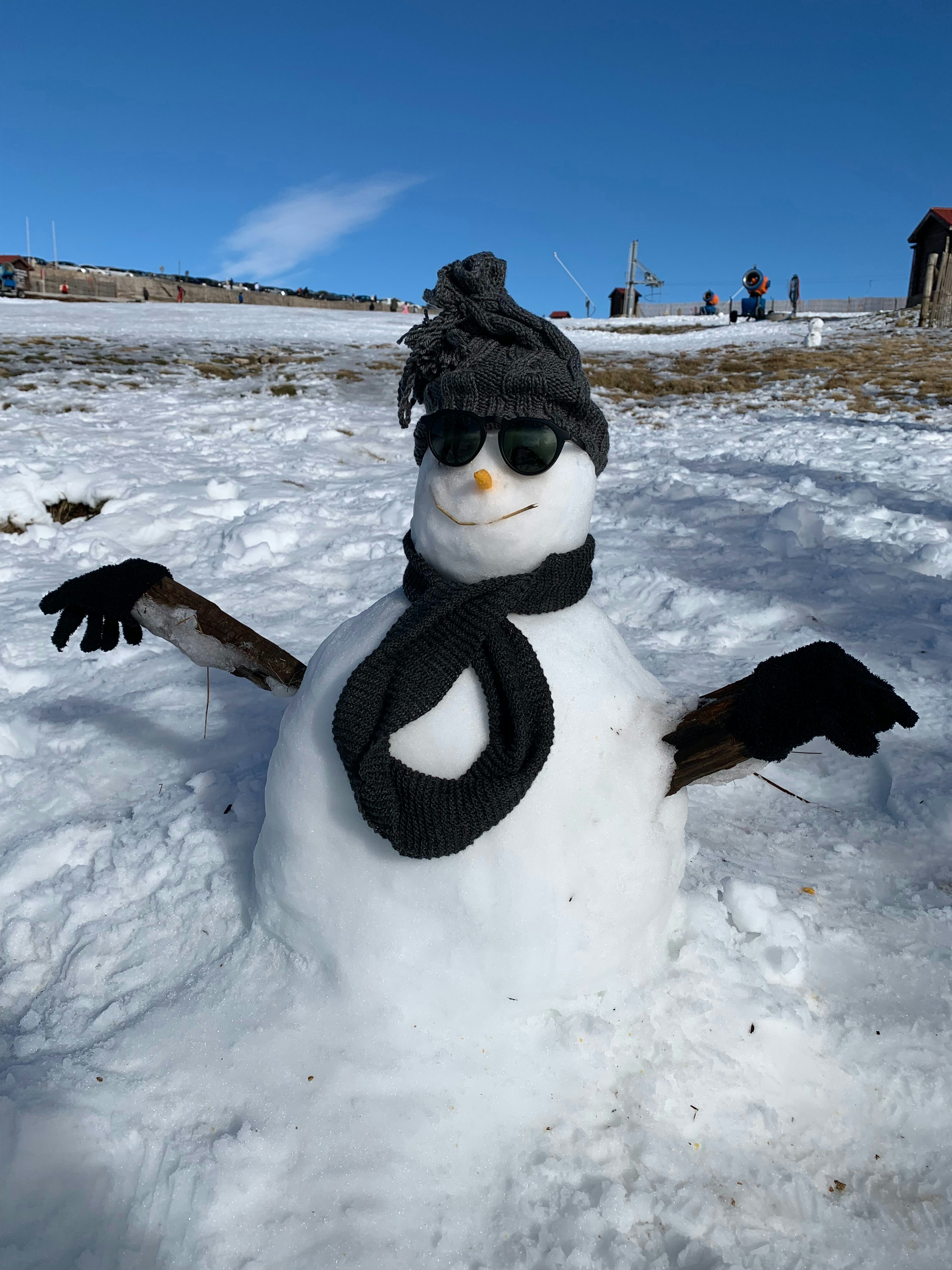 A snowman wearing a scarf and hat in the snow photo – Free Nature Image ...