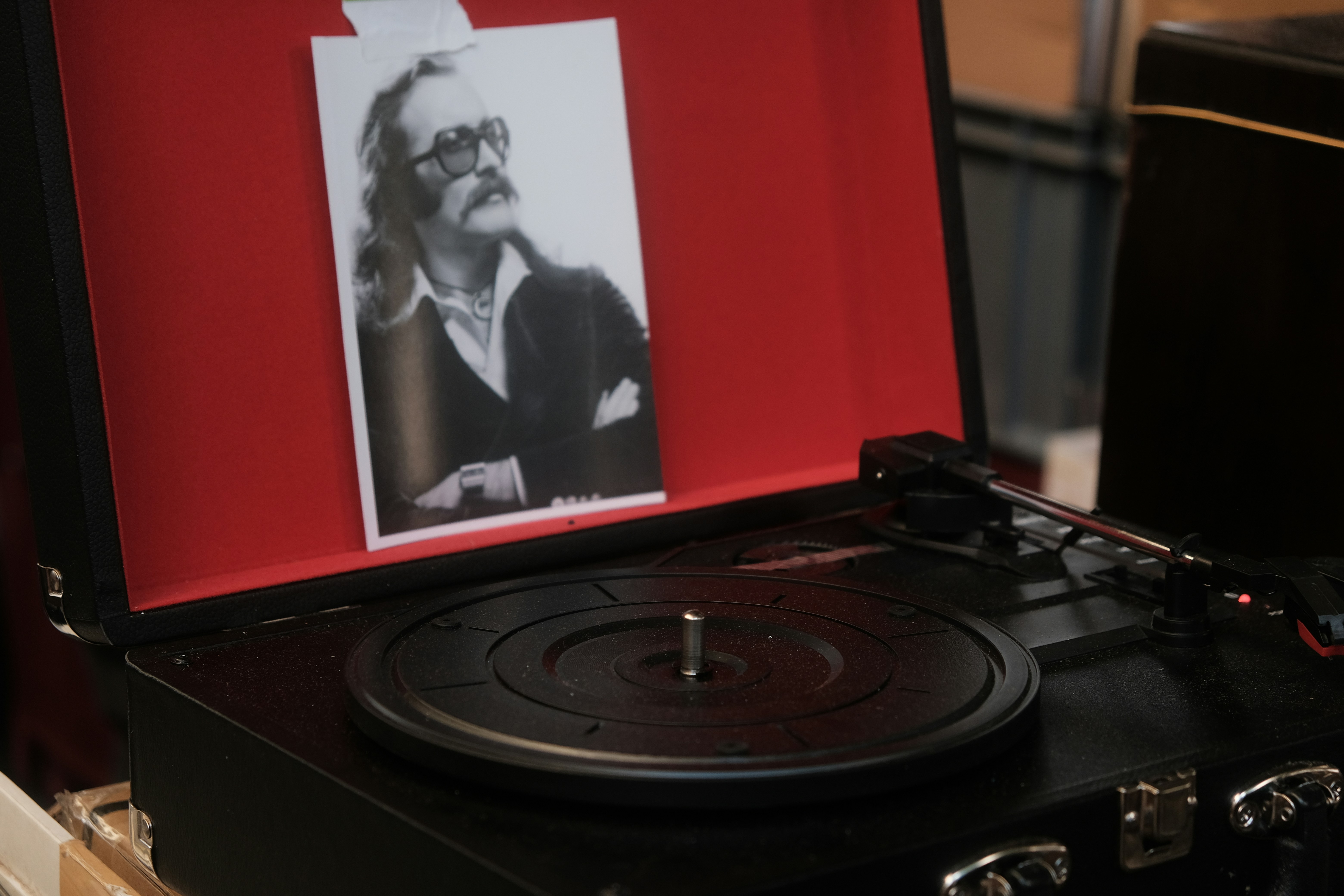 Portrait in a Red Case: A Vintage Vinyl Display