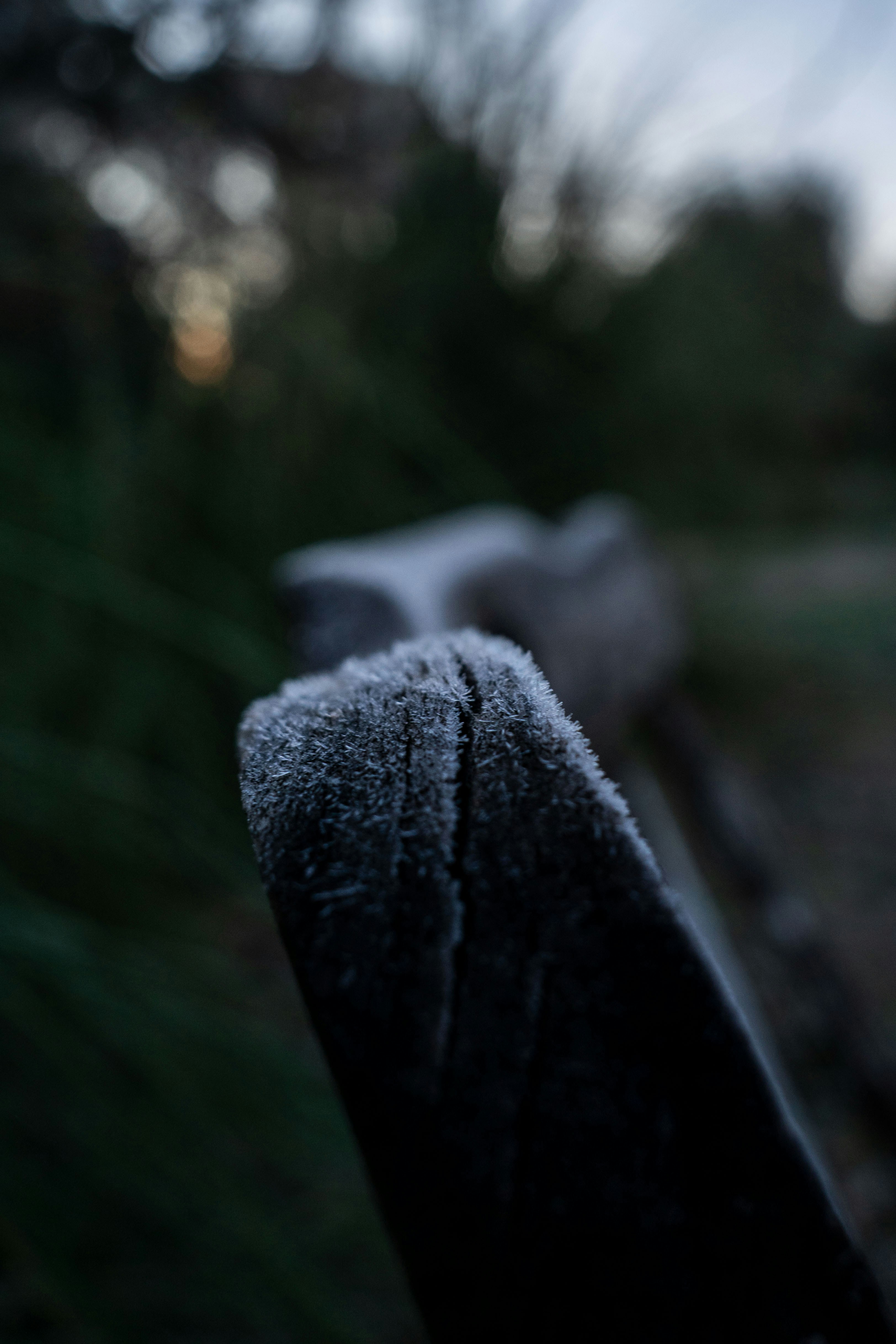 Edge Frost on a Weathered Rail at Dusk