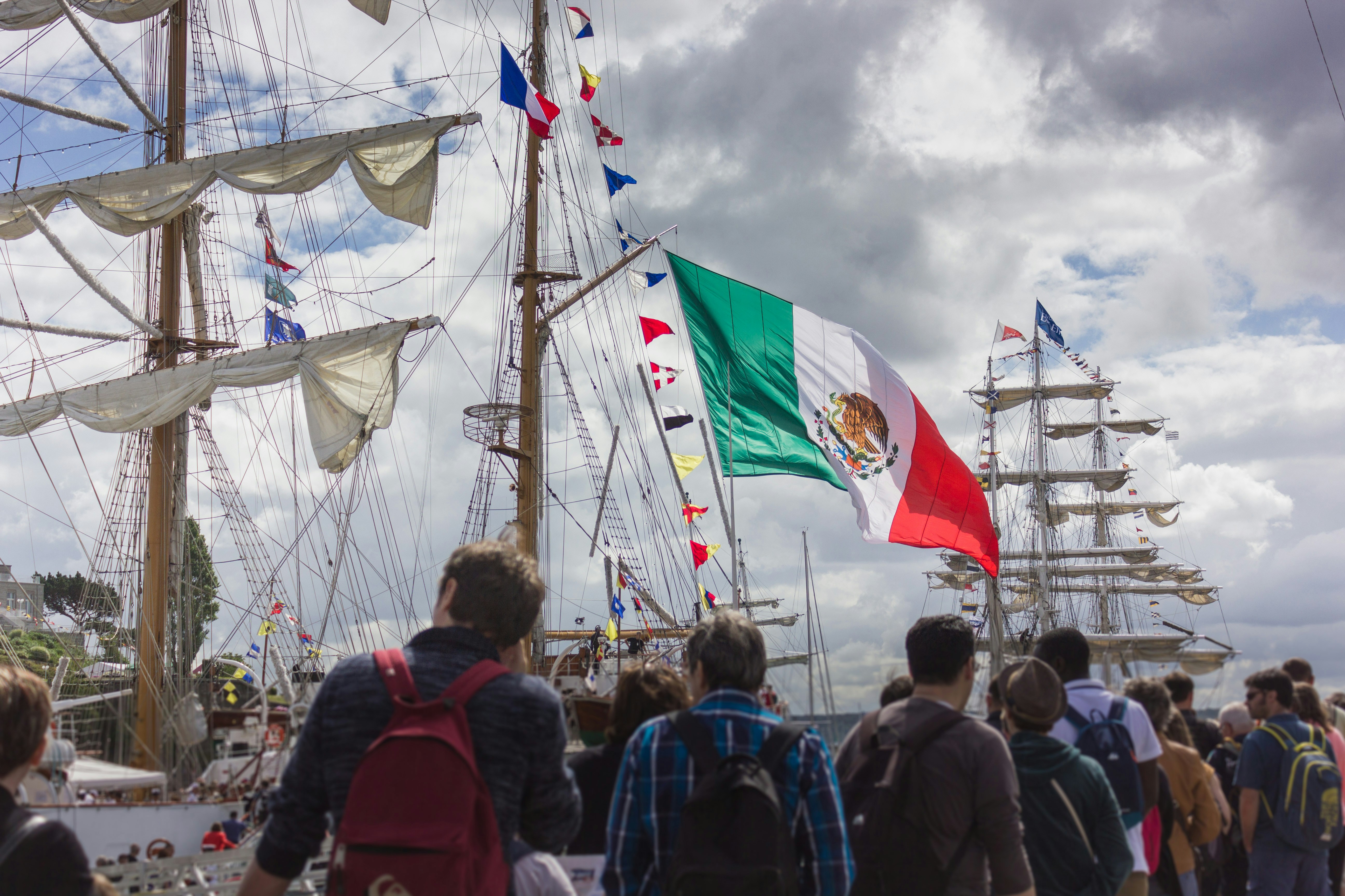 Mexican Flag Over the Fleet: Crowds at a Tall-Ship Harbor Festival