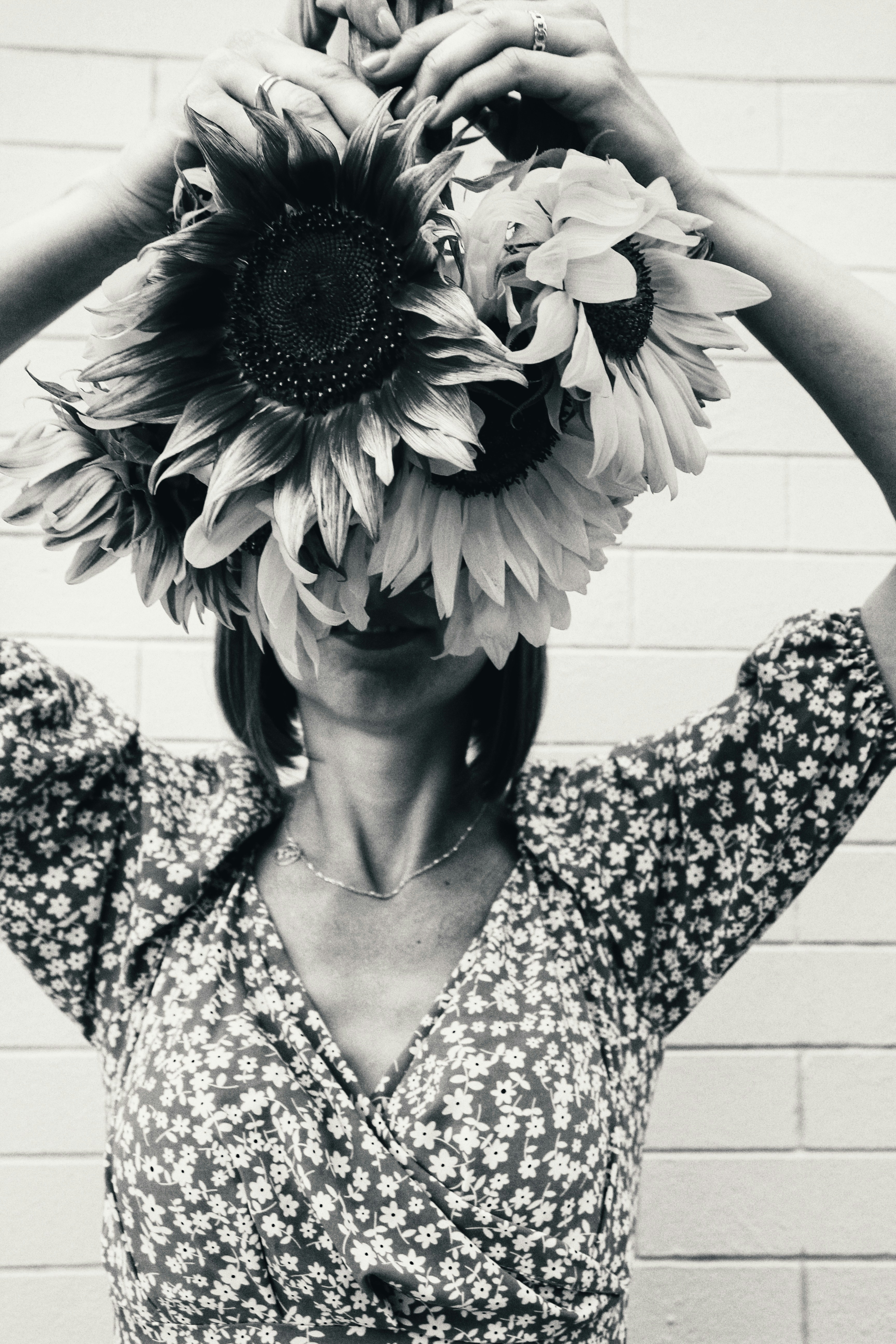 Sunflower Veil: A Portrait Masked by Blooming Giants