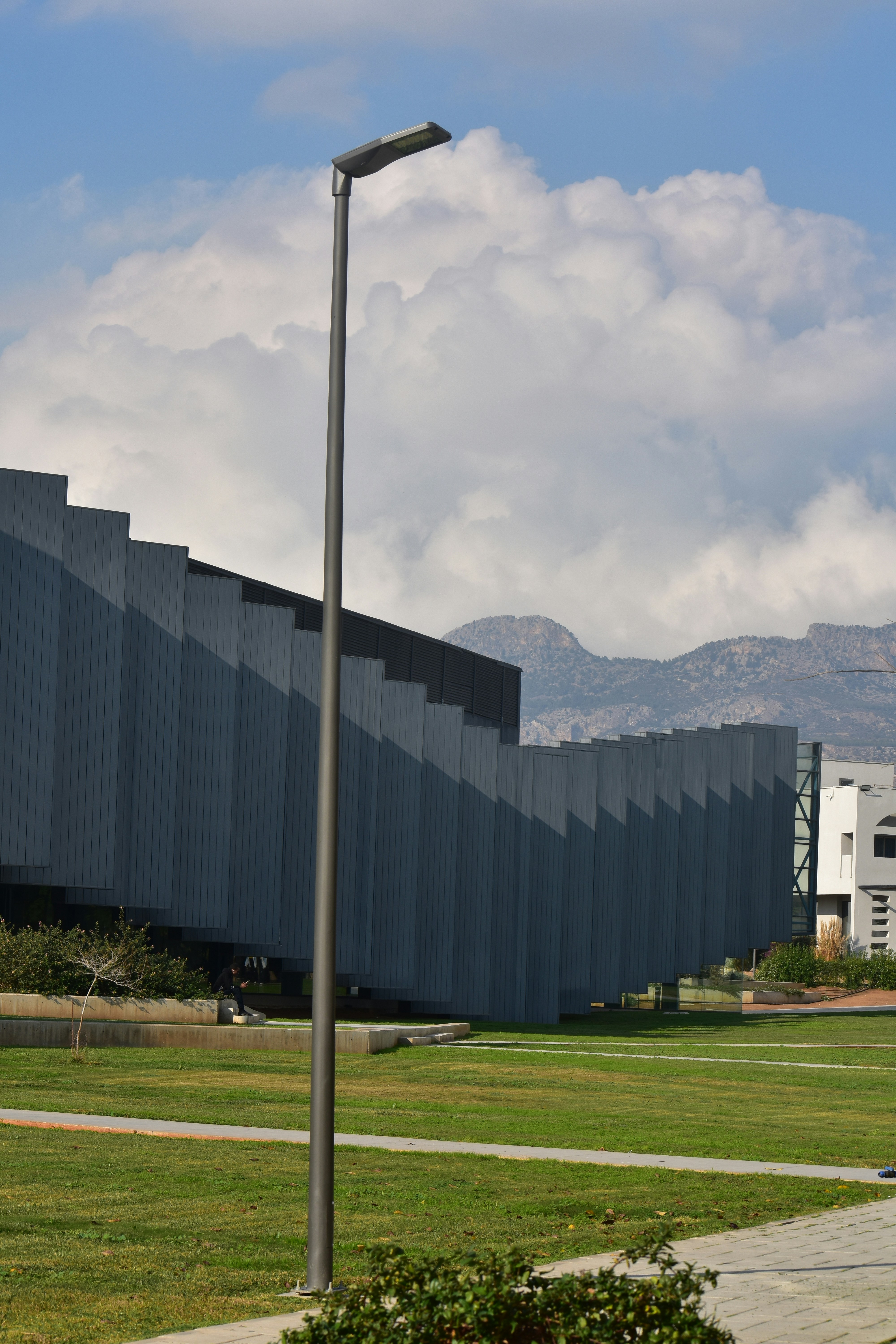 Lamppost in a Modern Campus Canyon