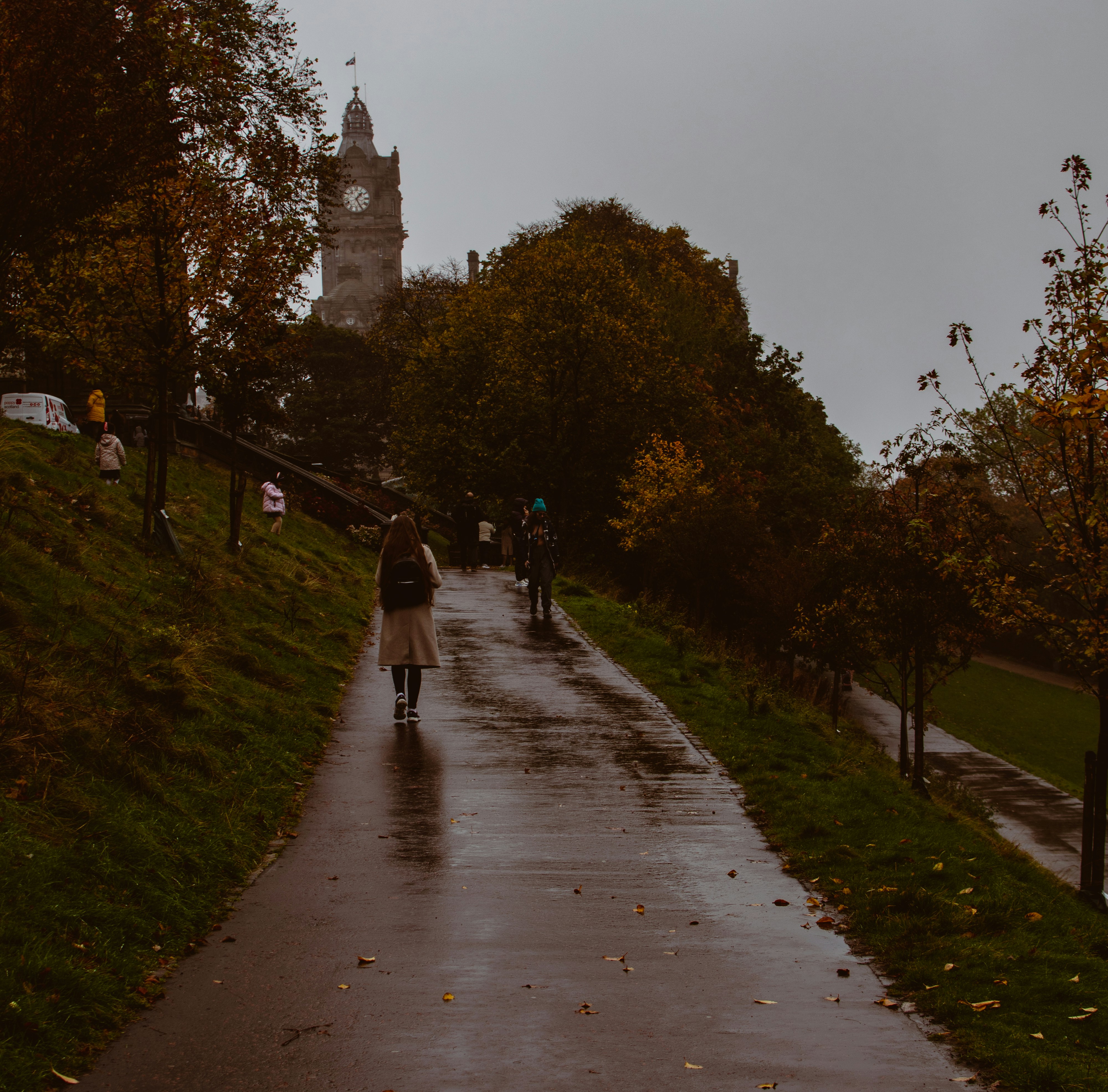 Autumn Path Toward a Clocktower