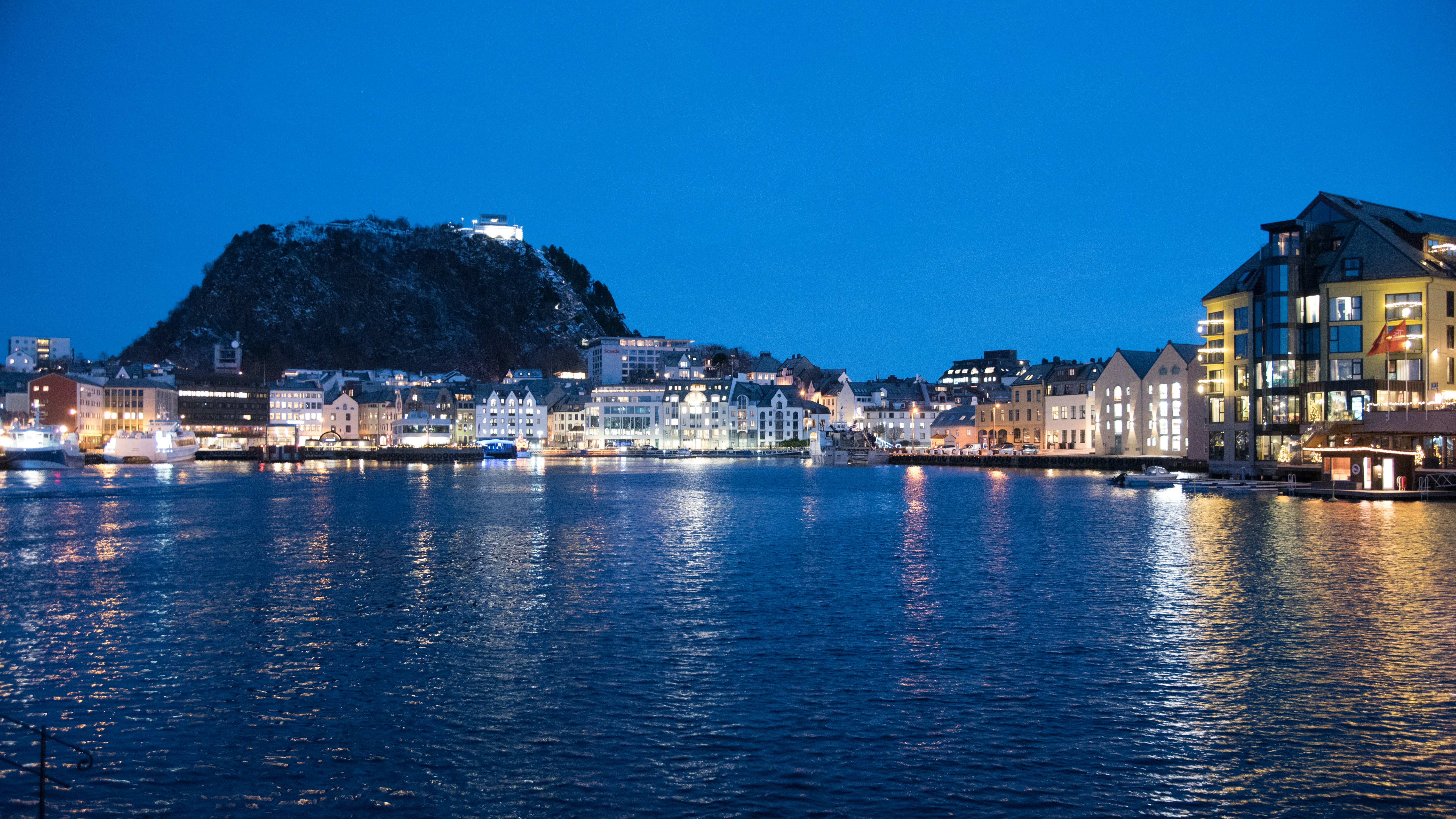 Blue Hour at Bergen’s Harbor: Castle Hill and Waterfront Lights