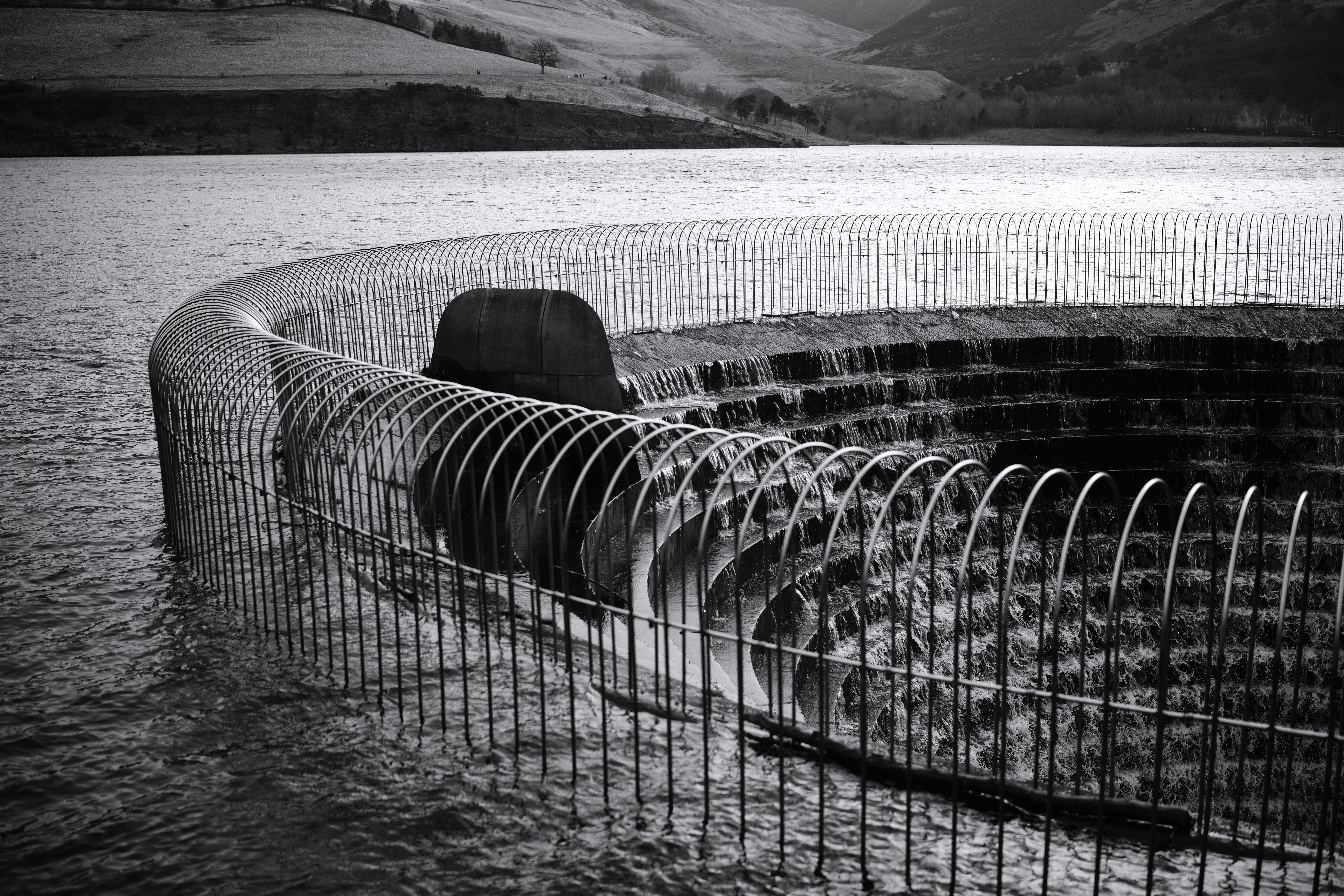 Circle of Water: A Monochrome Study of a Curved Fence