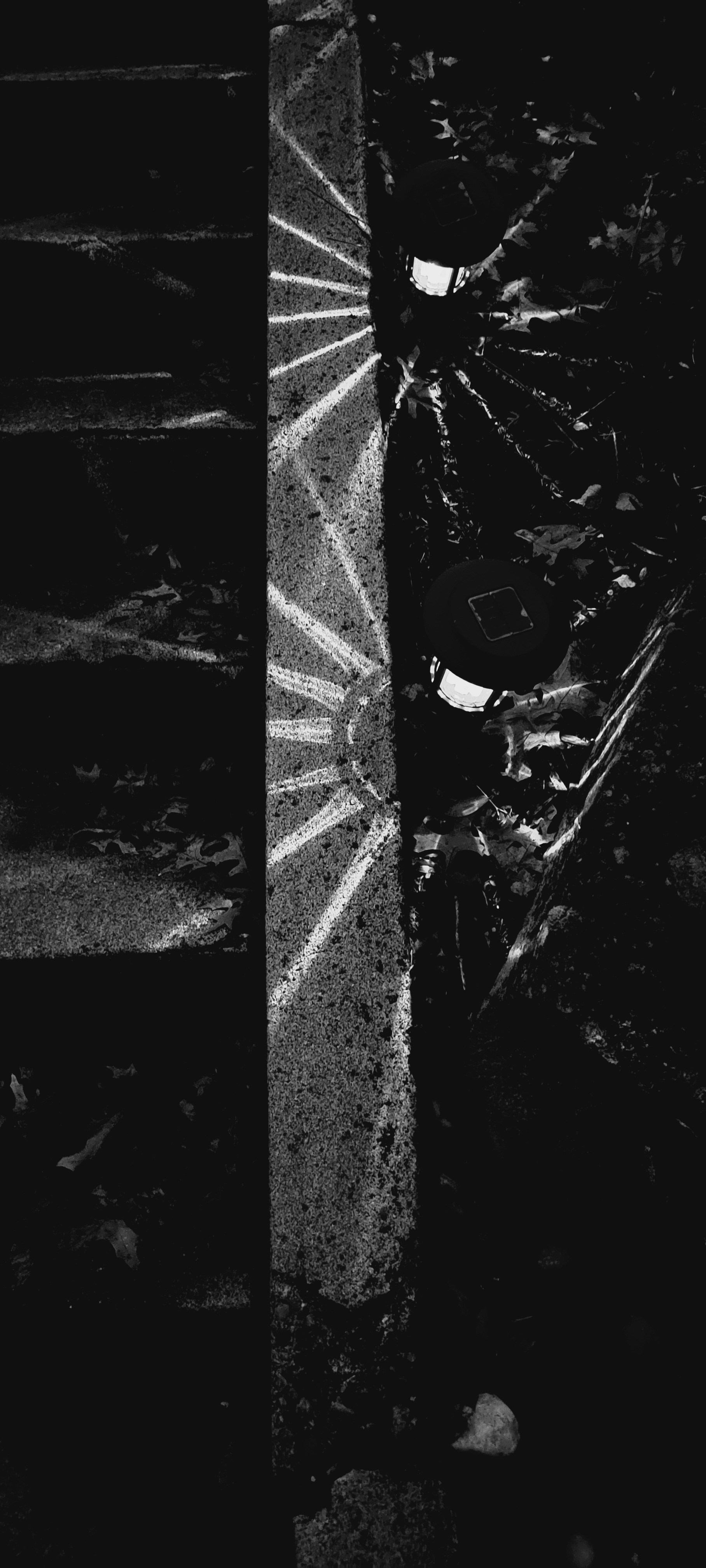 Sunburst Lines on a Night-Washed Concrete Divider