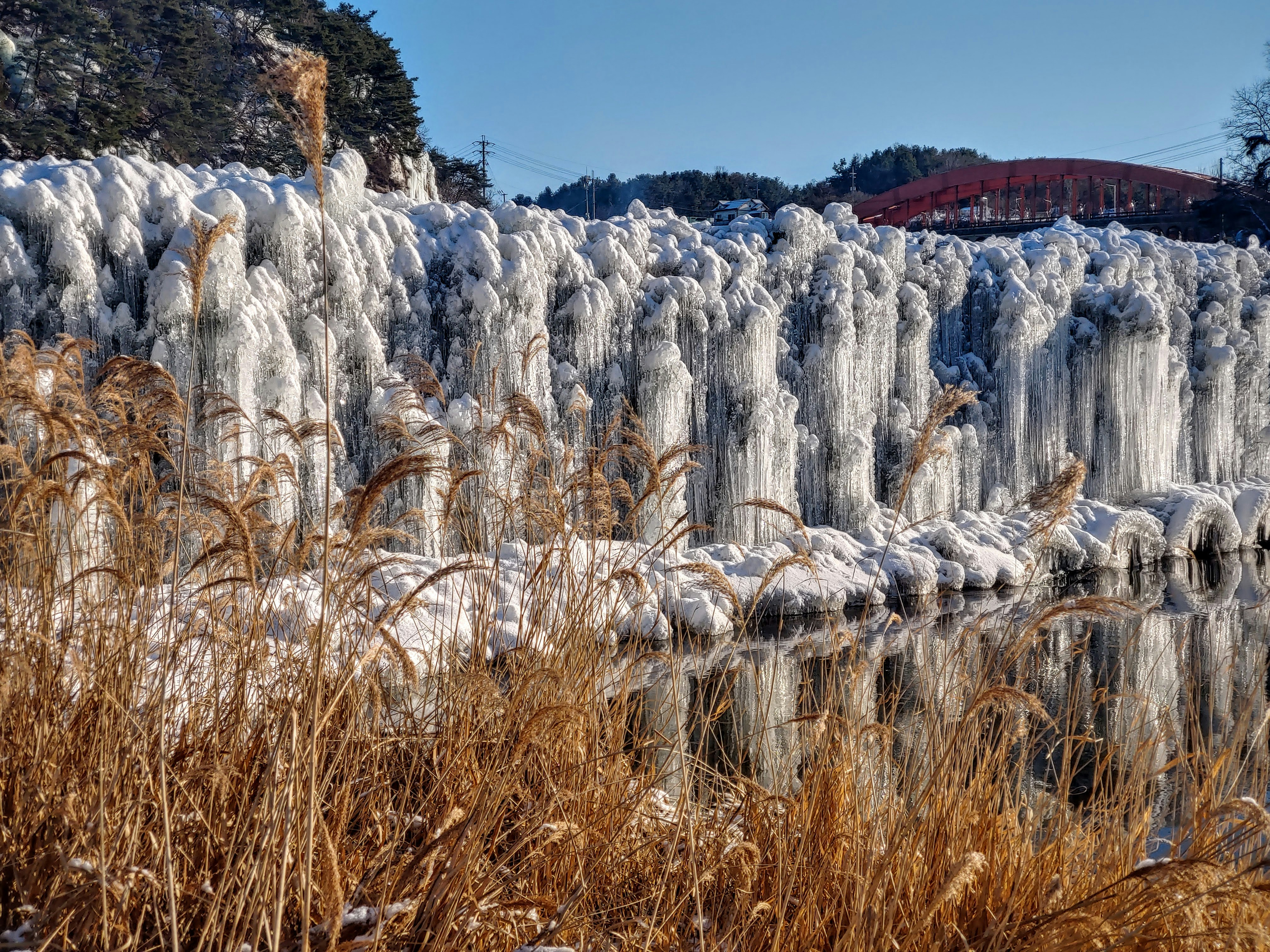Icicle Cathedral: Winter Light Framing a Bridge Over a Frozen River