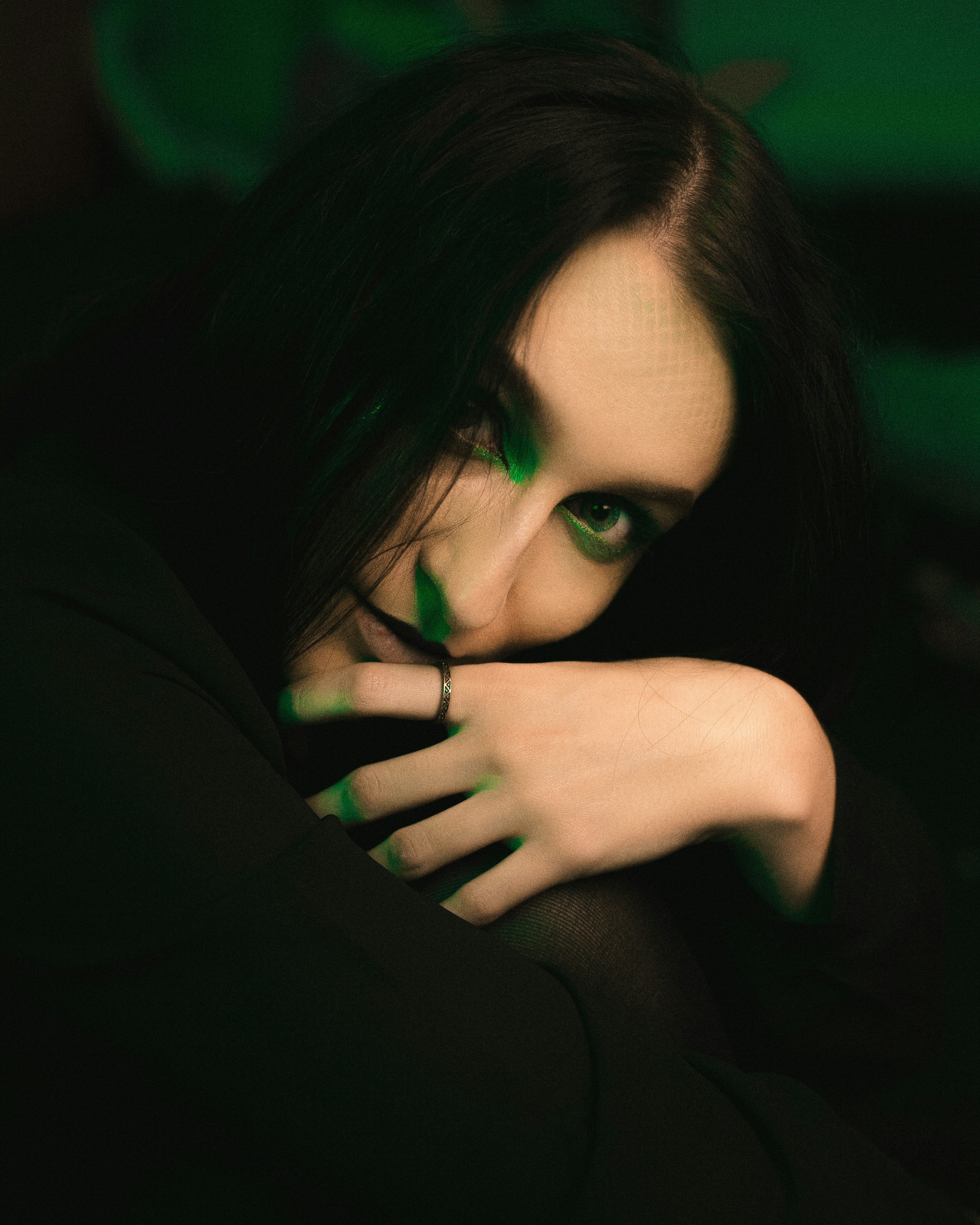 Emerald Gaze Behind the Neon Veil