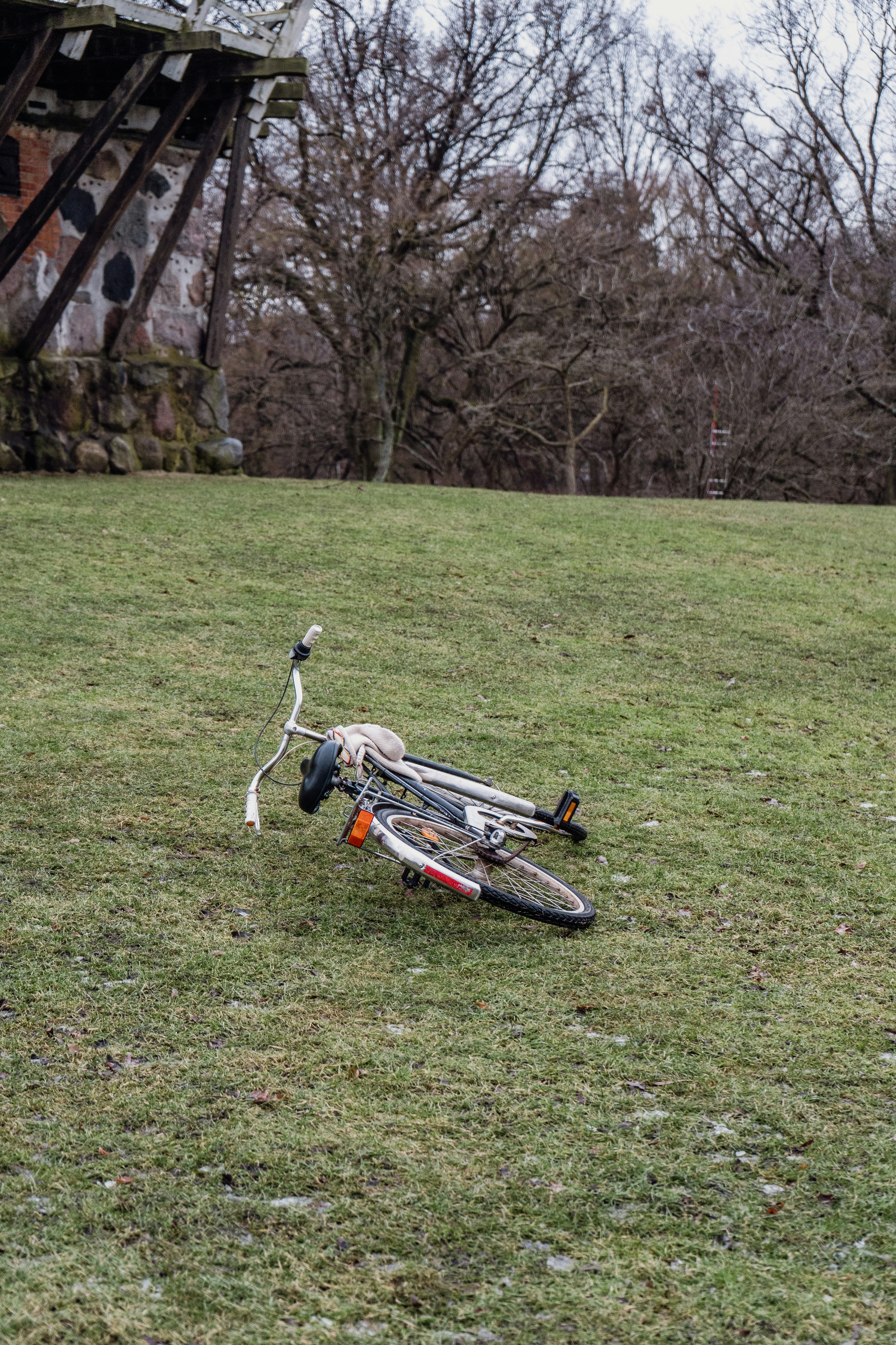 A bicycle laying on the ground in a field photo – Free Sweden Image on ...