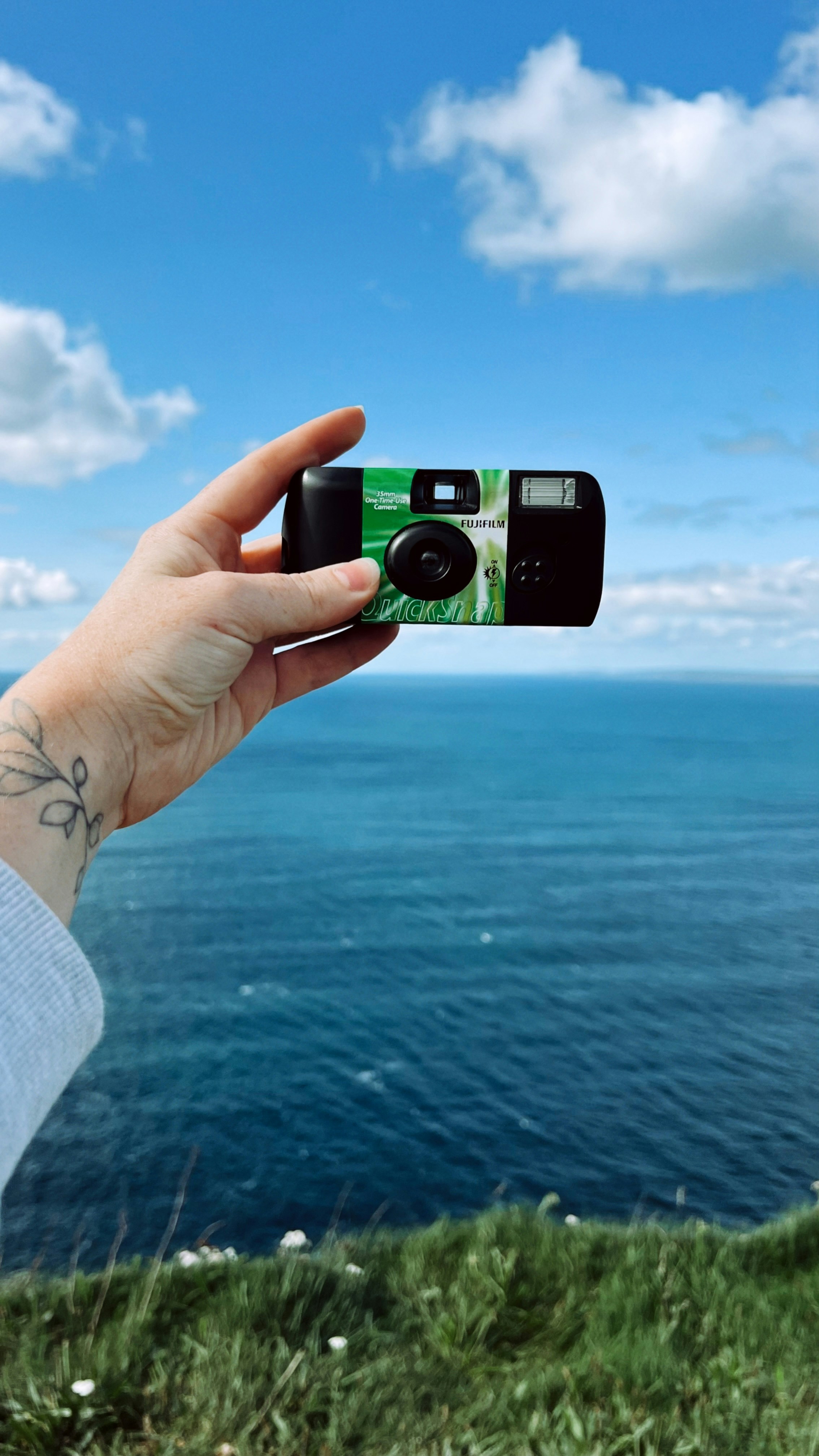 Retro Fuji Over the Atlantic: A Hand-Held Moment at the Cliff
