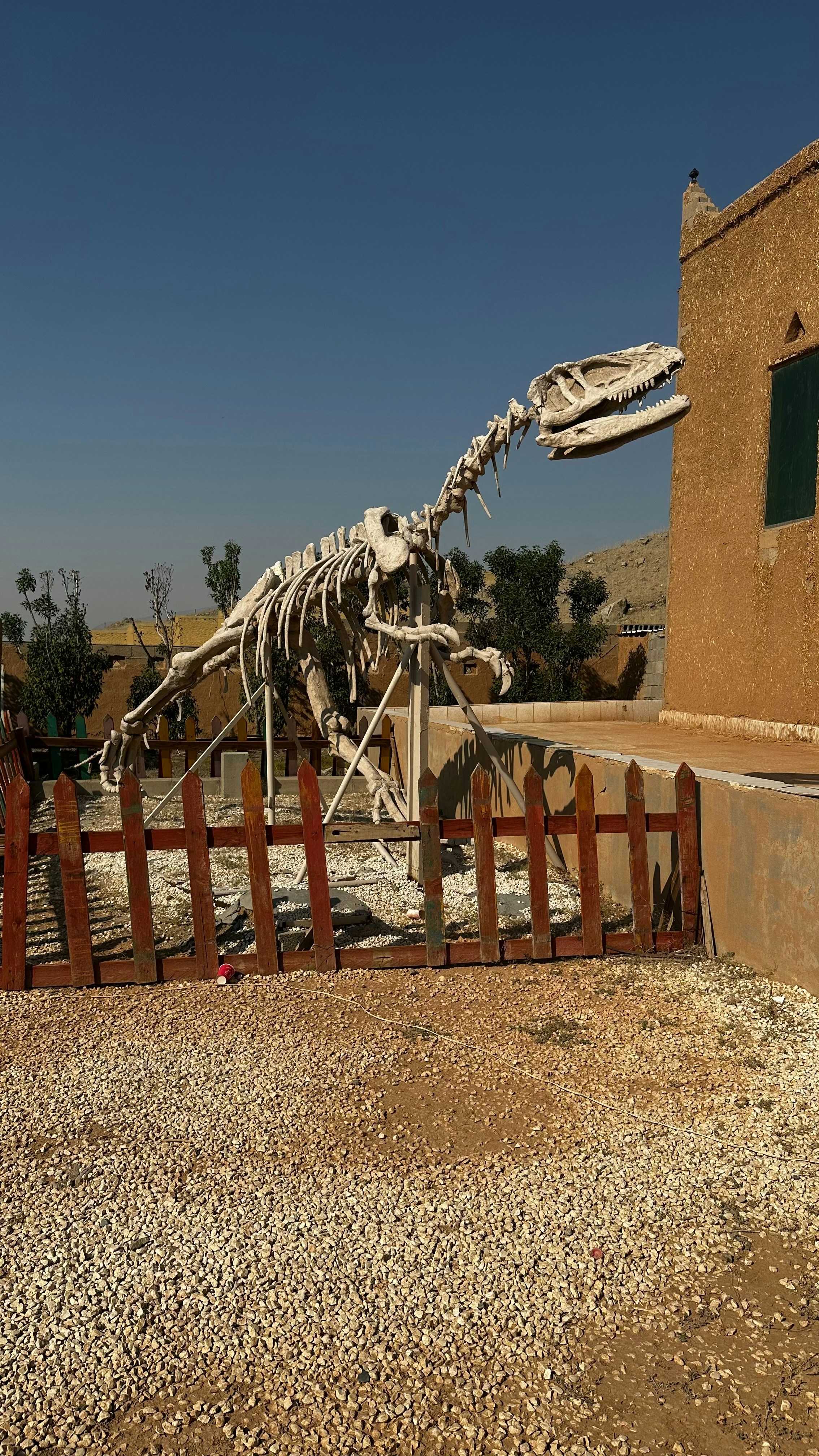 Jurassic Rails: a skeletal roar beside sunbaked ruins
