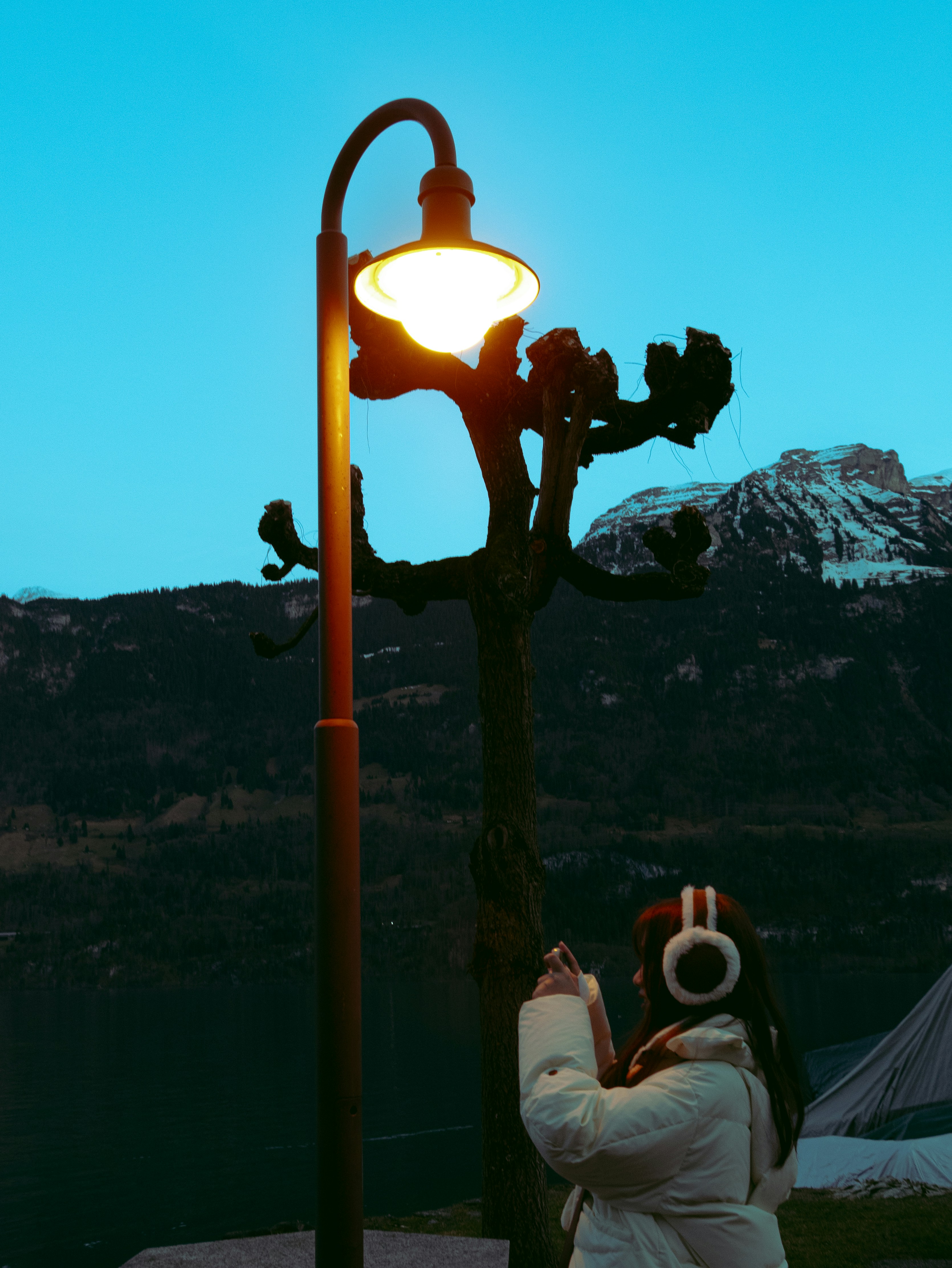 A person taking a picture of a street light photo – Free Night Image on ...