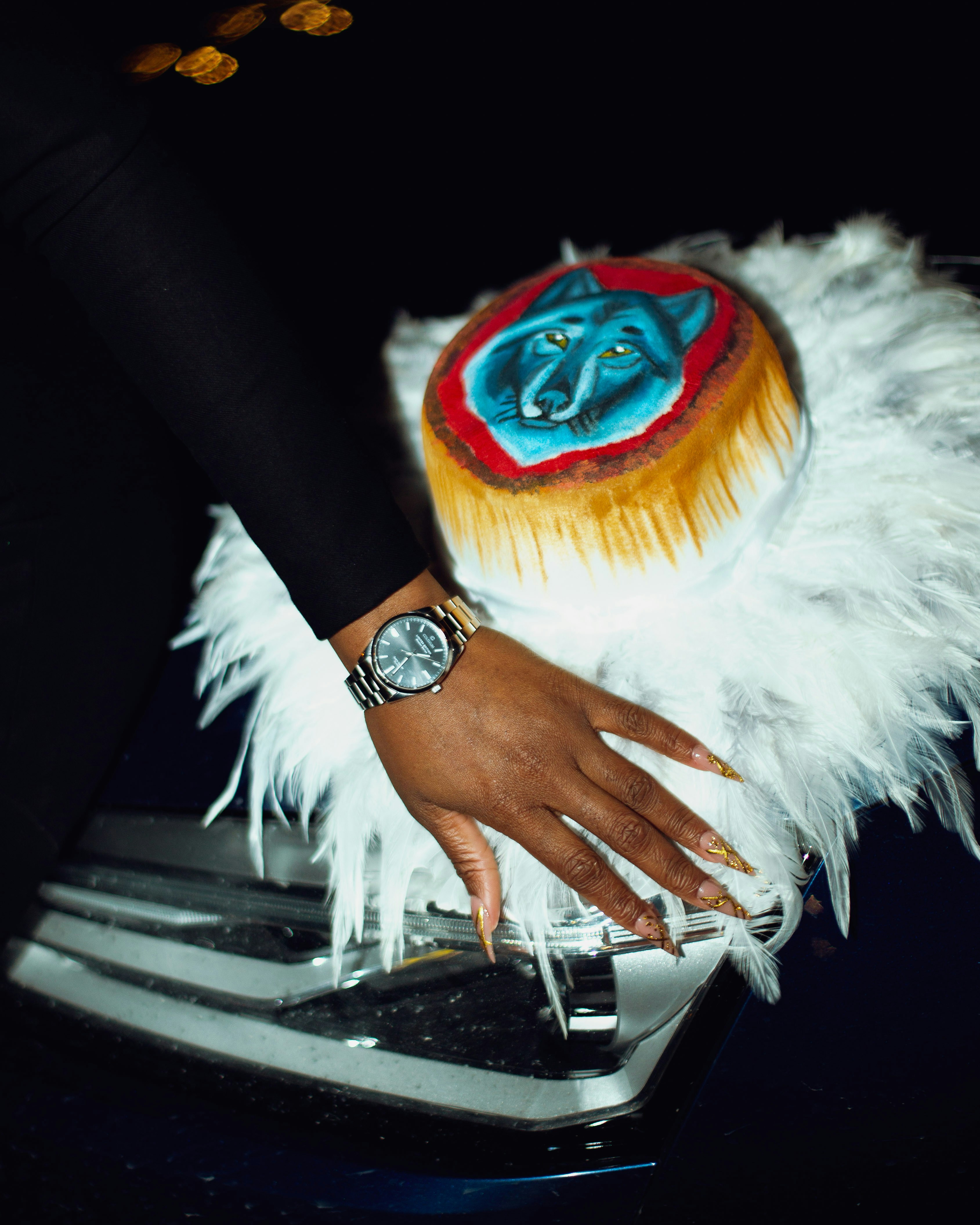 Flamingo-White Feathers and Time: A Gloved Moment