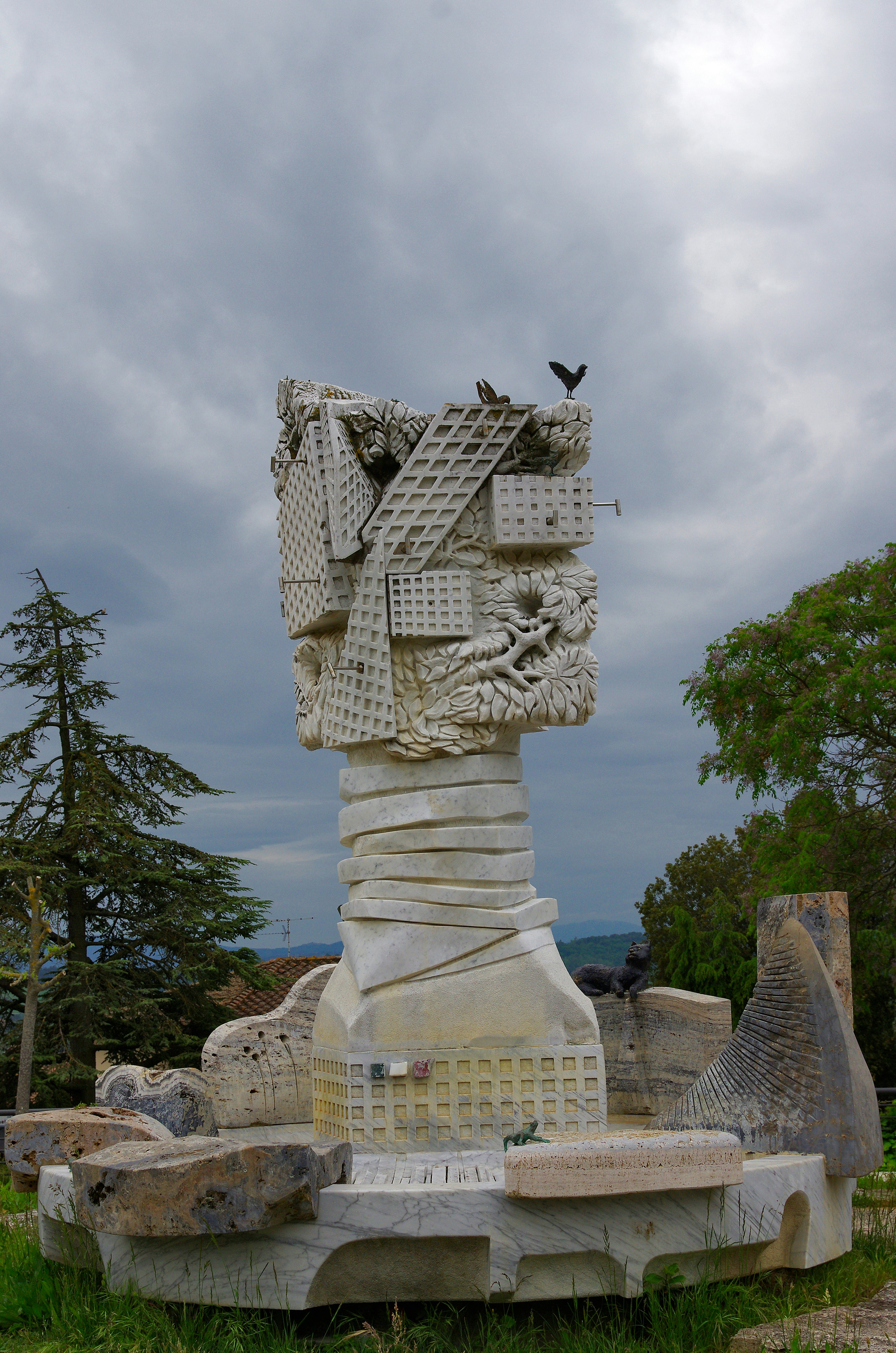 Gridded Summit: A Blocky Monument Reaching Toward the Sky