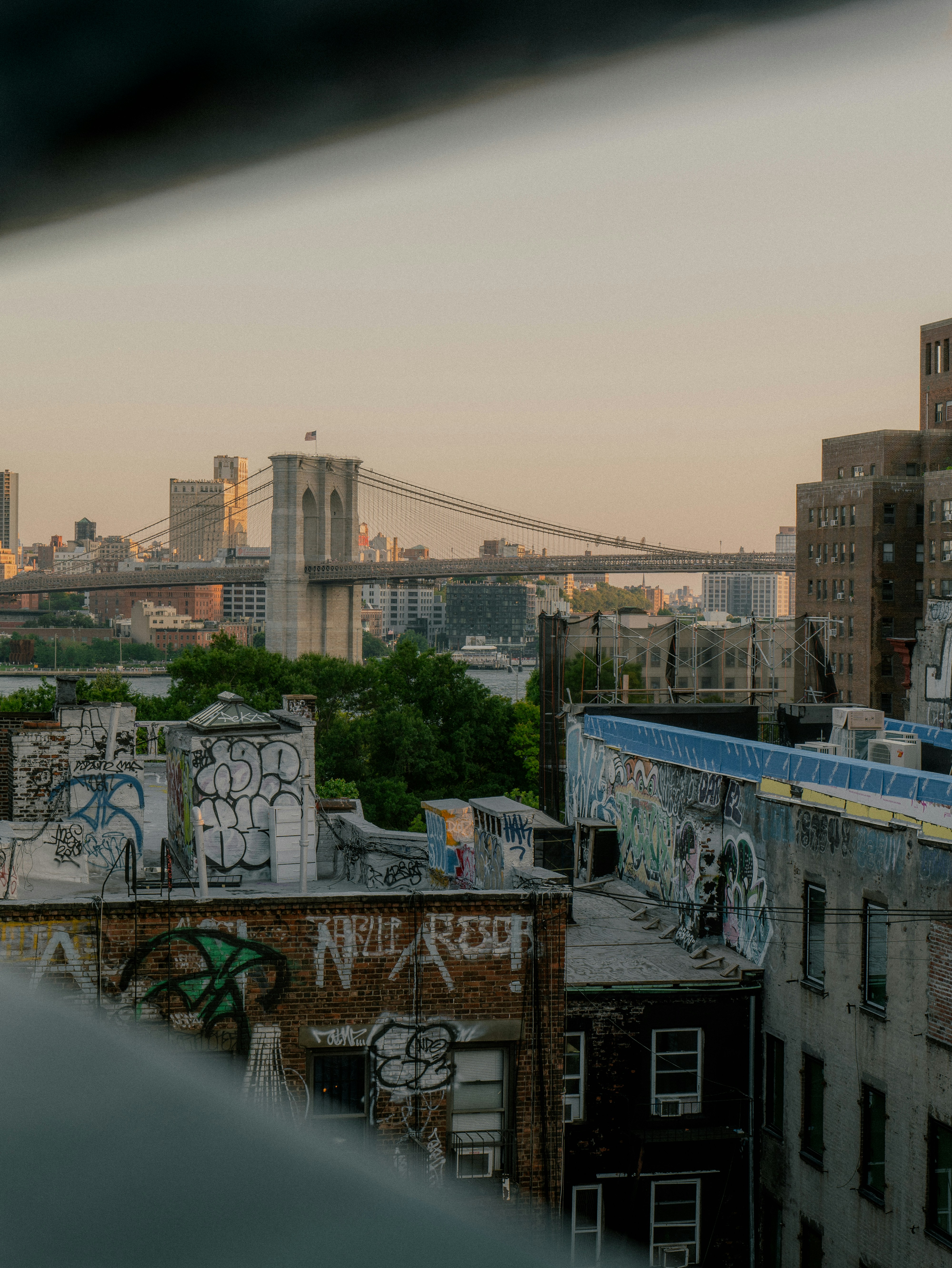 Rooftop Graffiti Overlook toward the Bridges