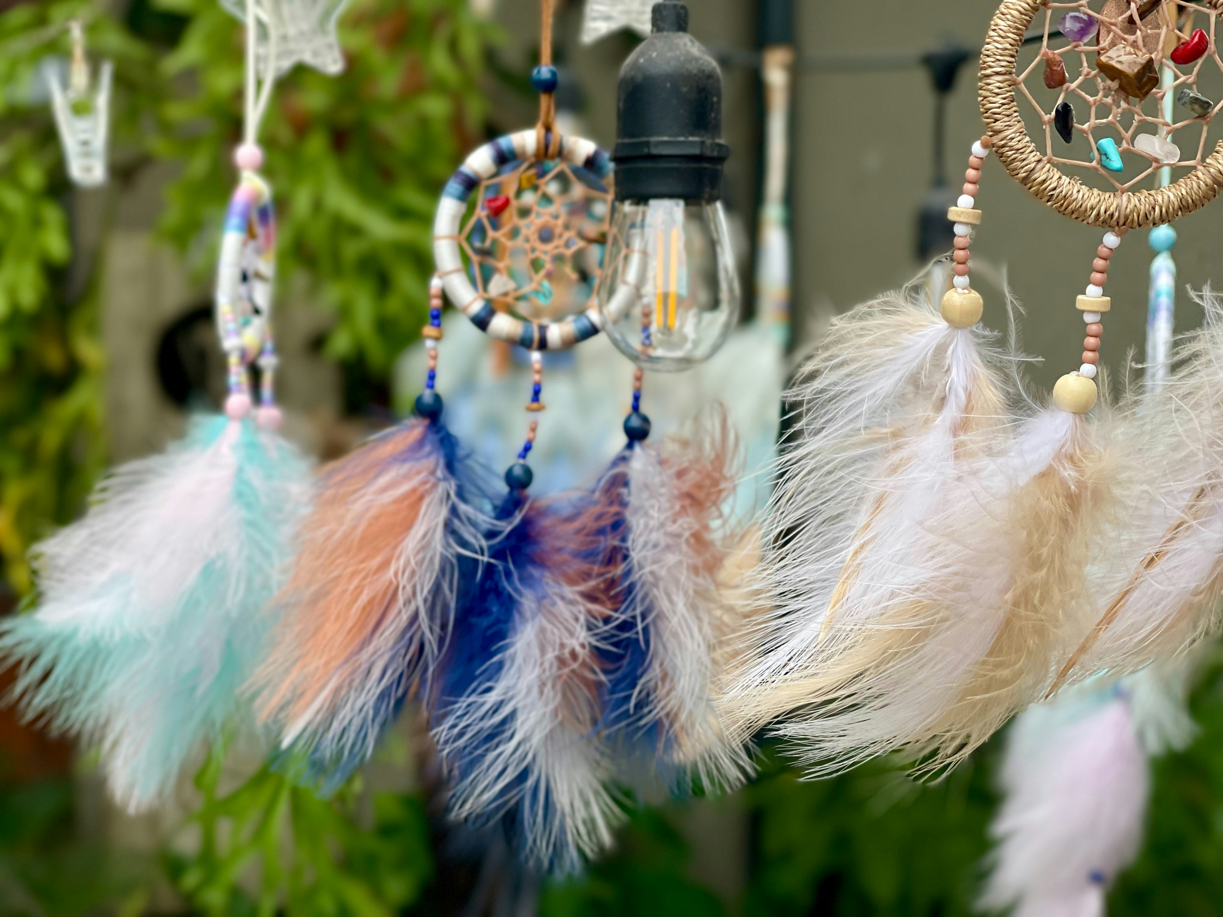 Pastel Dreamcatchers in Soft Focus: Feathers Framed by a Gentle Glow