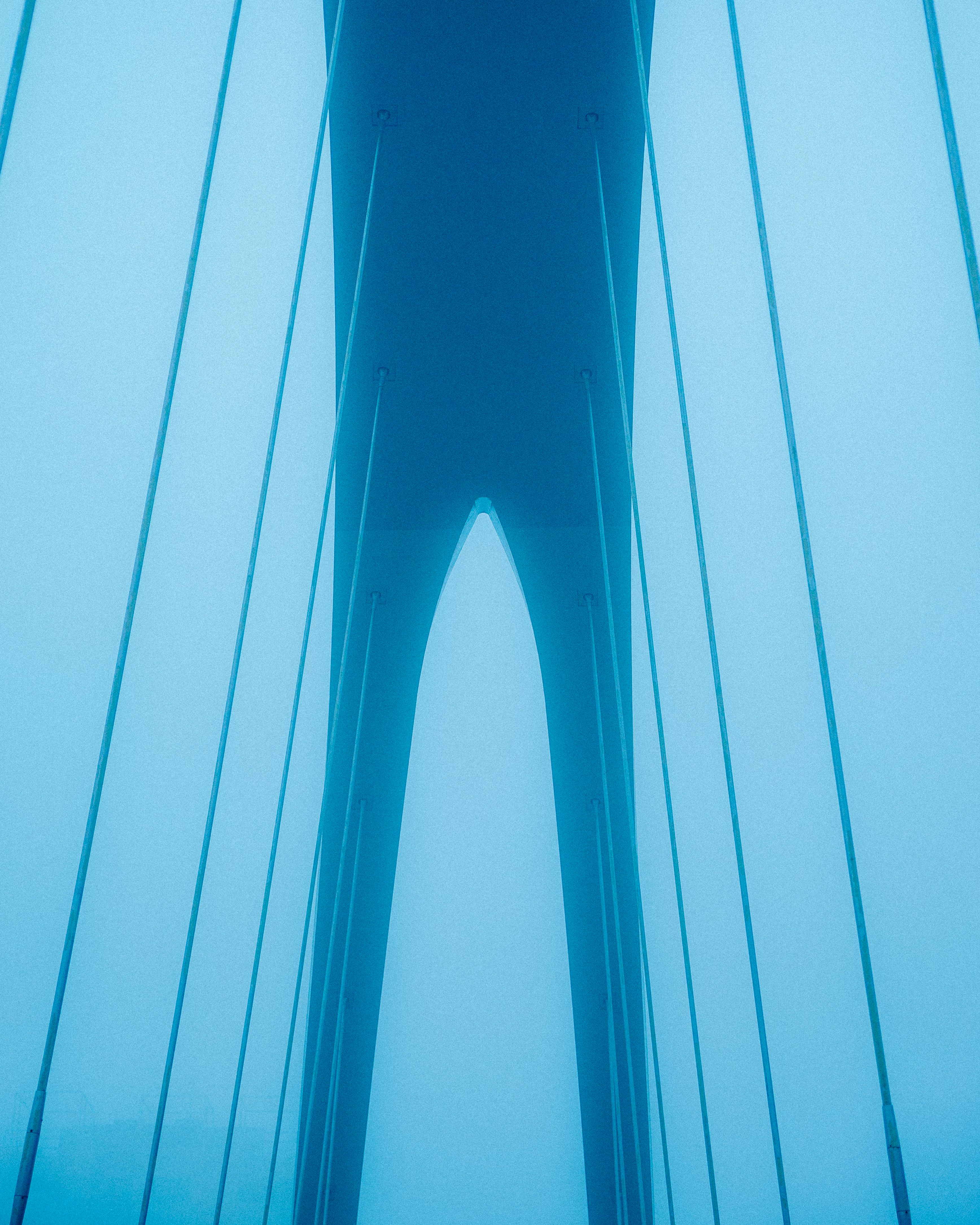 Blue-Cored Arch: central tower framed by a web of cables