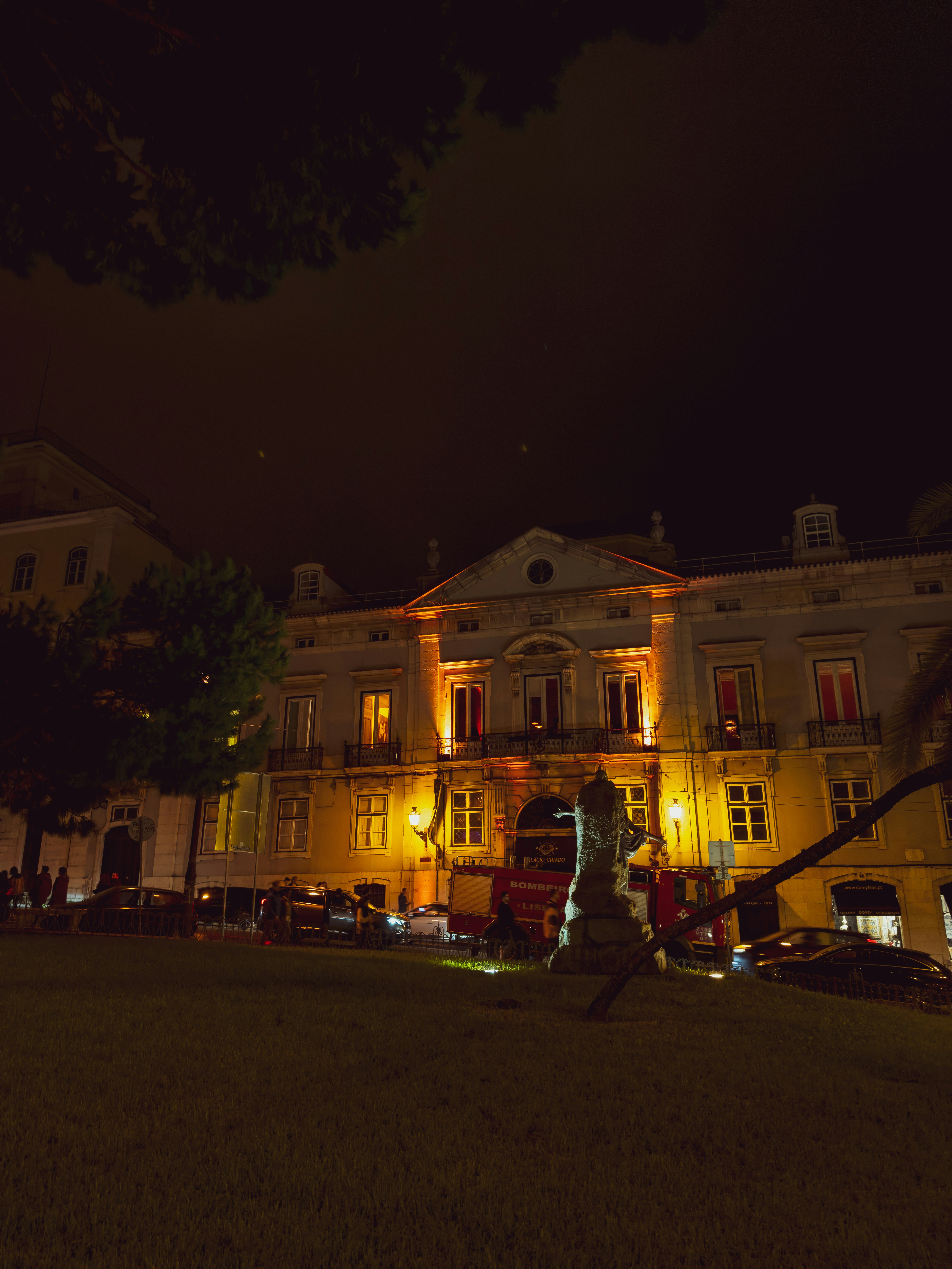 Amber-lit Town Hall: Nighttime glow on a classical façade