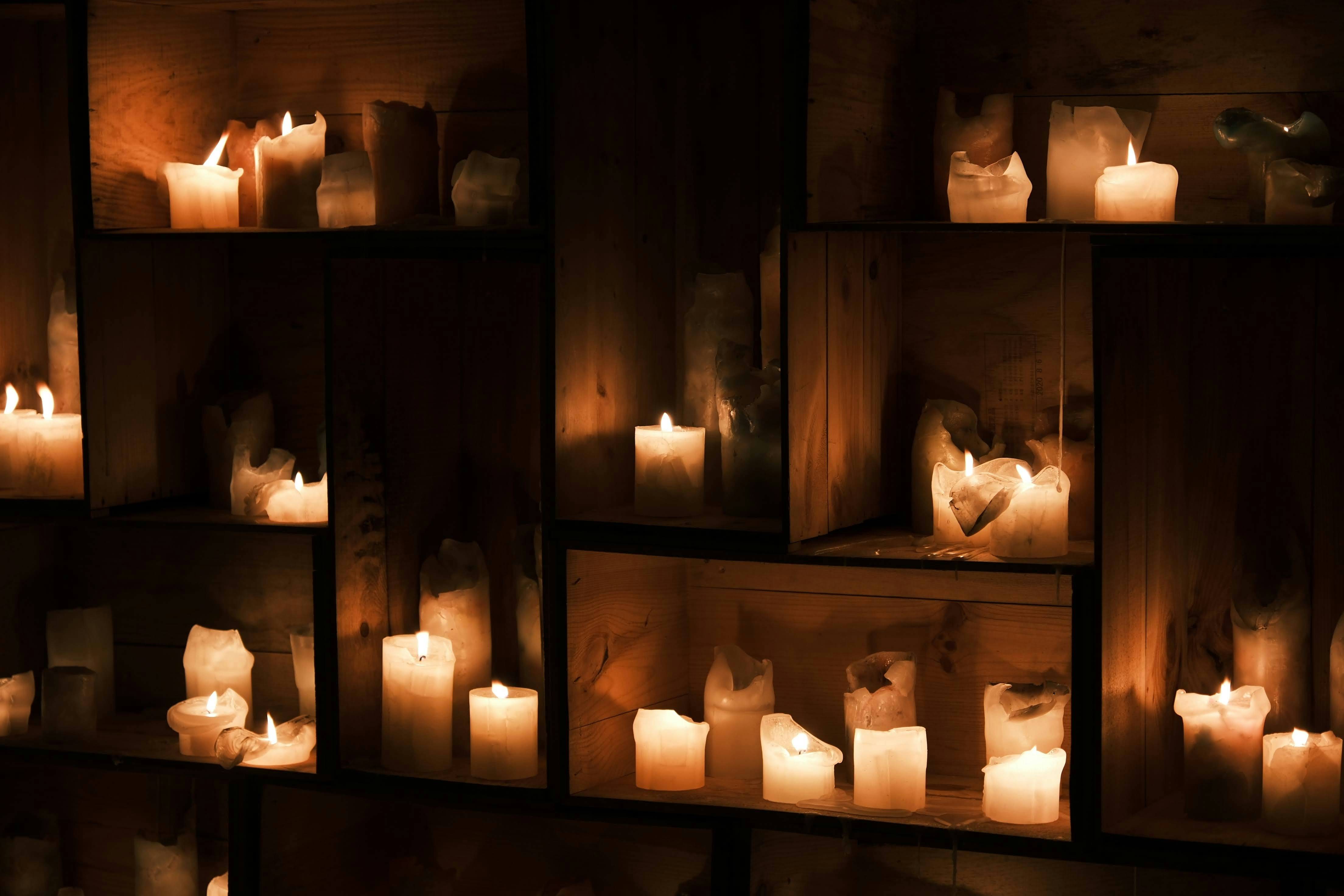 A shelf filled with lots of lit candles photo – Free Hirosaki castle ...
