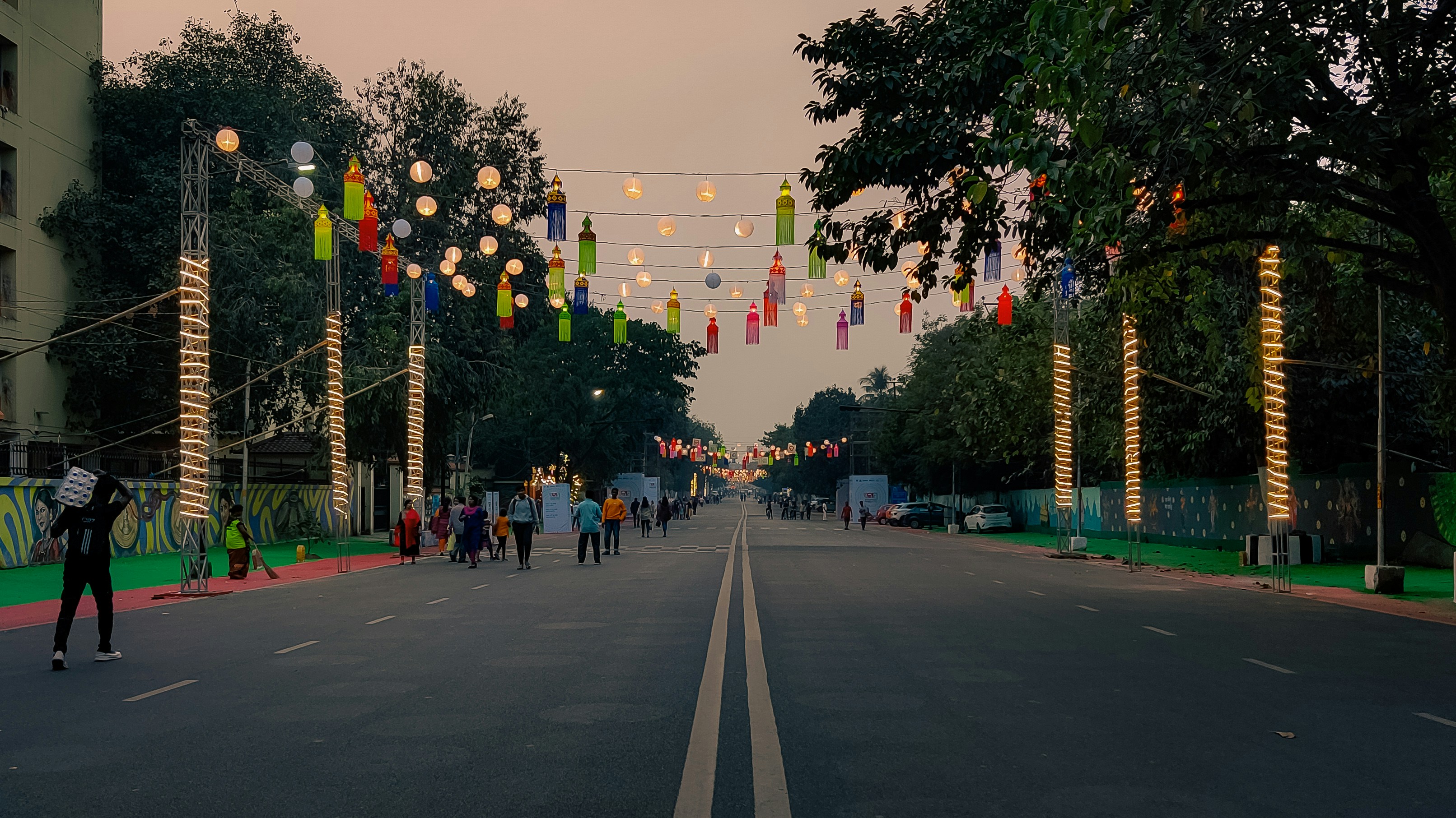 Lanterns Over the Boulevard: A Festival Road Toward the Distant Horizon