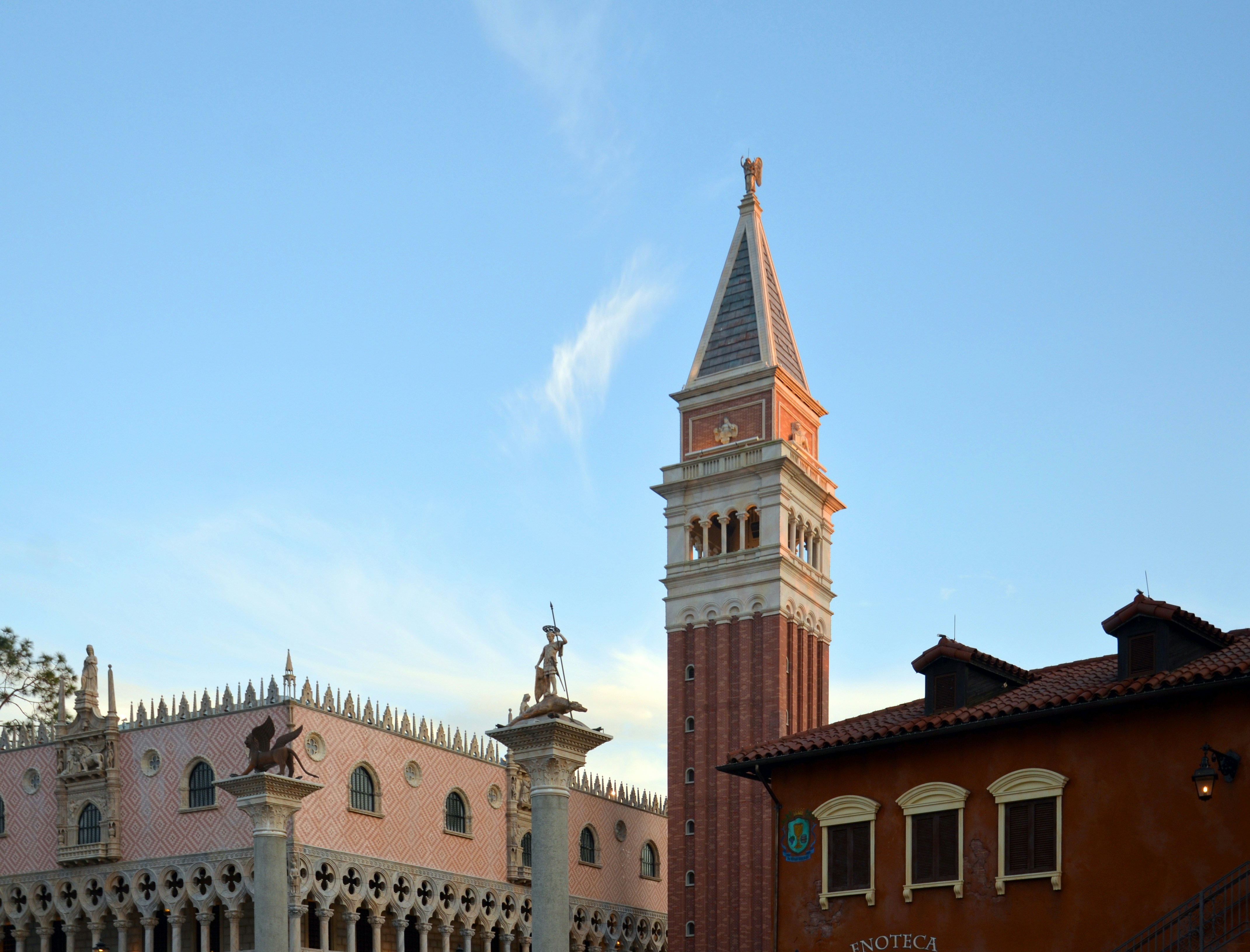 Sunlit Campanile Rising Over a Venetian-Style Piazza