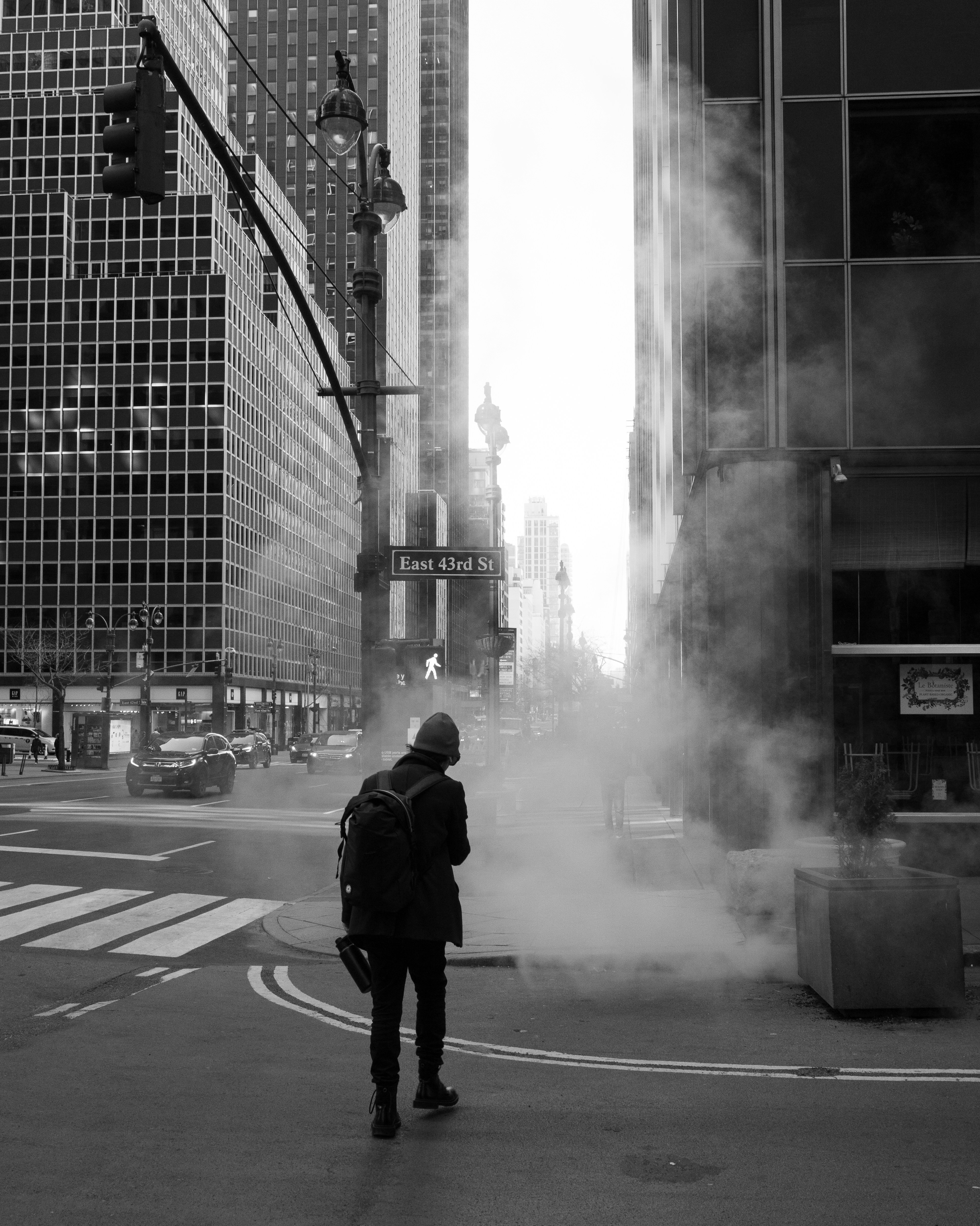Lone Figure Amid Steam at East 43rd Street