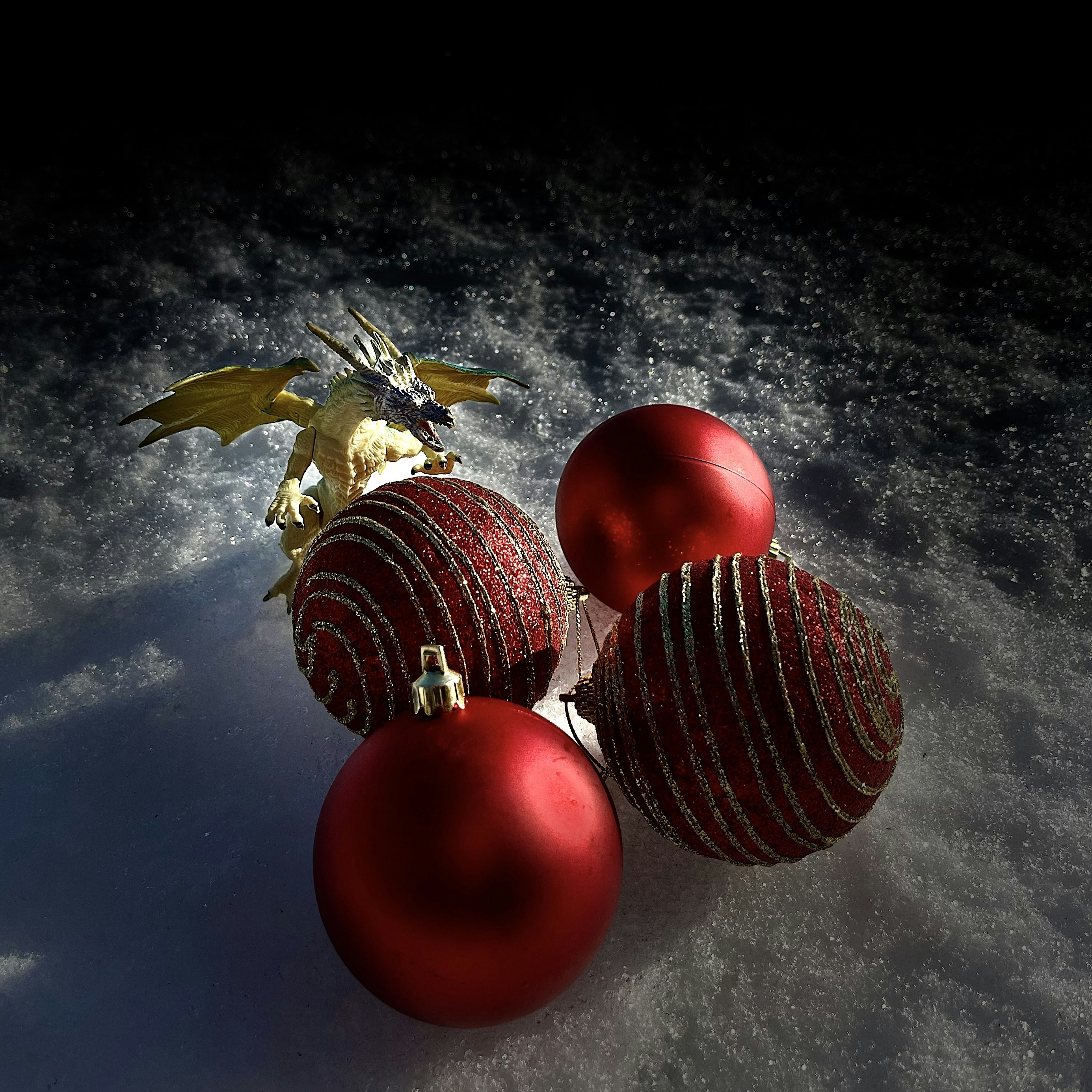 Red Orbs in Winter Air: A Festive Portrait from Above