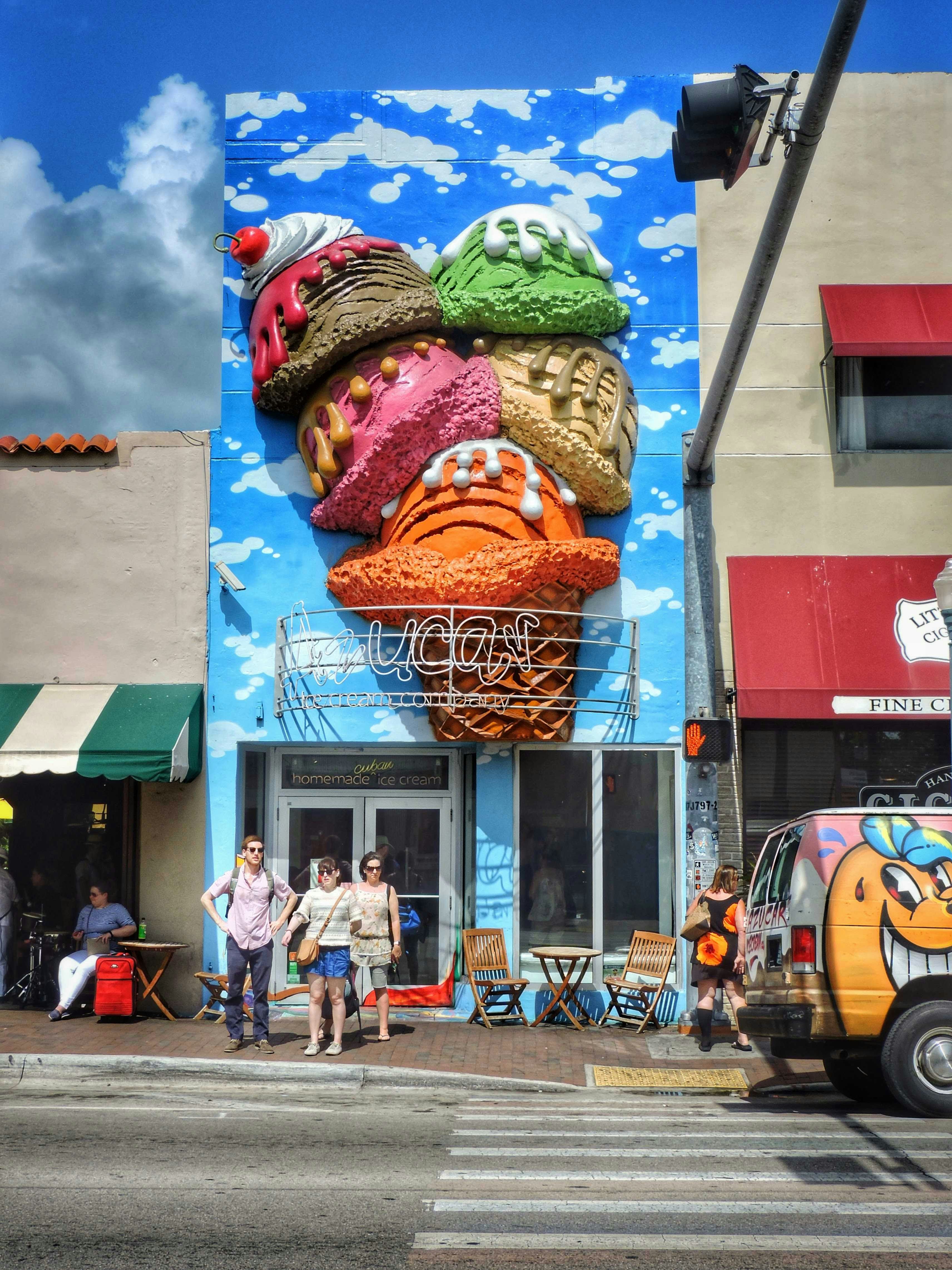 A large ice cream cone on the side of a building photo – Free Miami ...