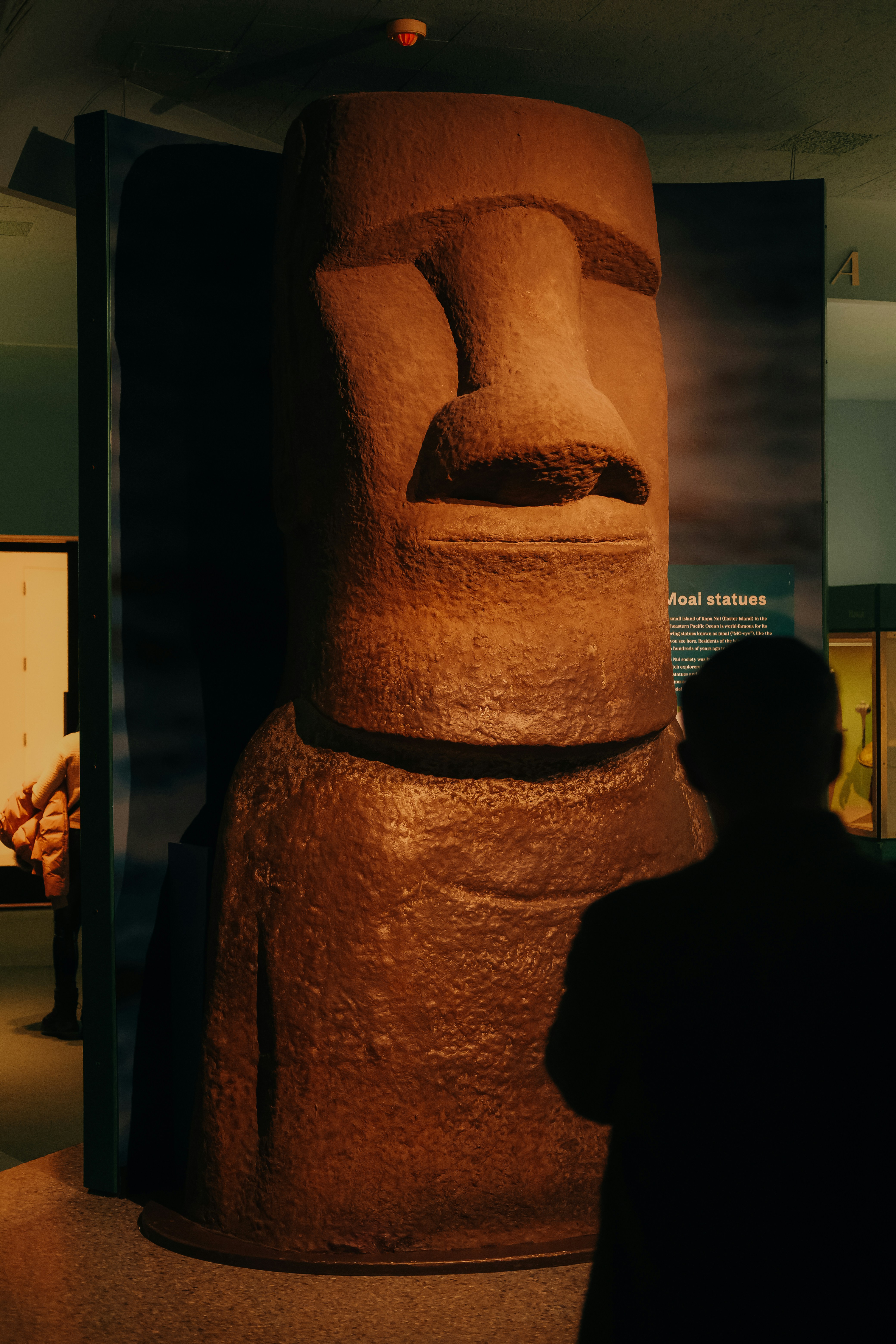 Echoes of Stone: A Monumental Silhouette in Dim Gallery Light