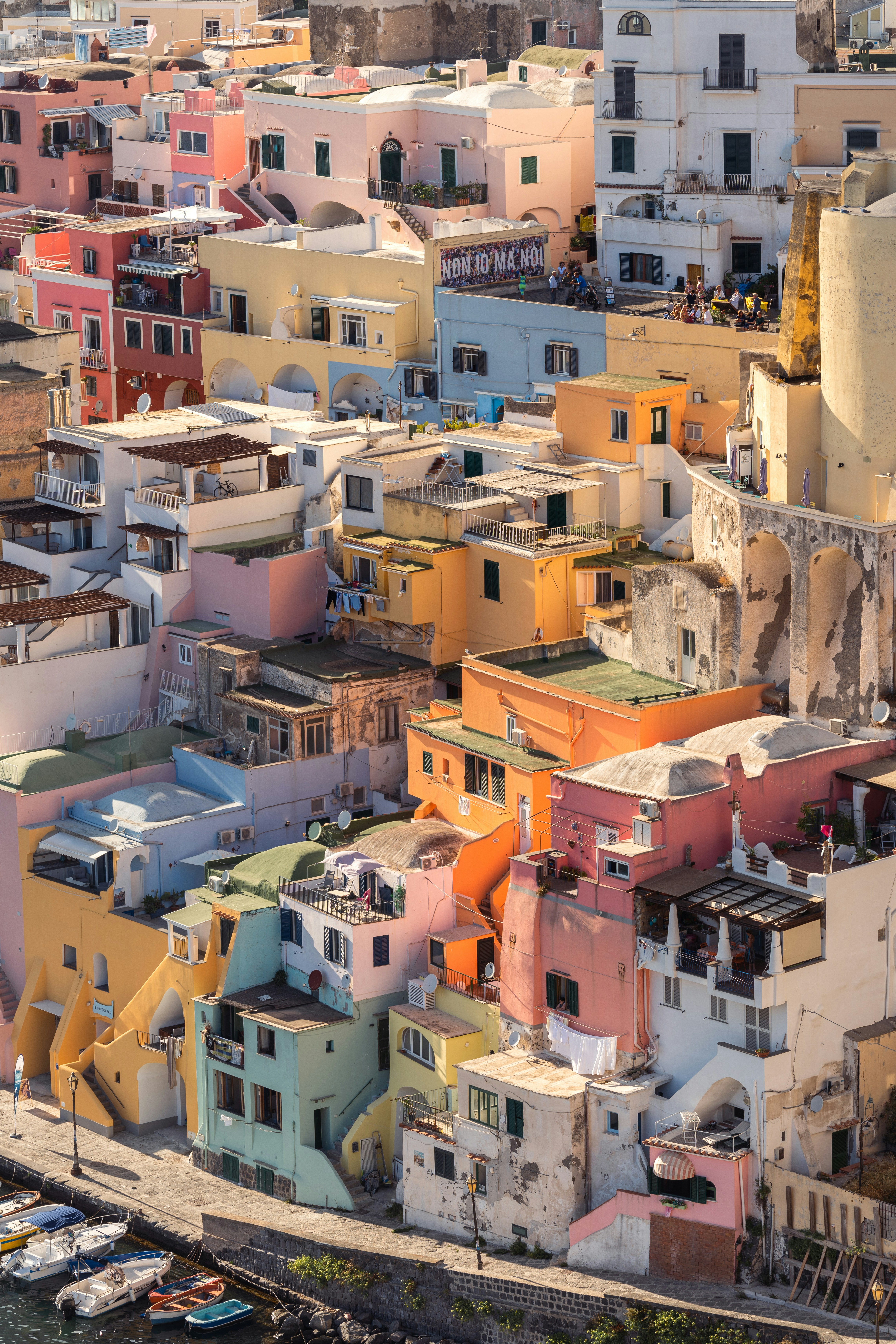 Colorful stacked houses of a Mediterranean cliffside town