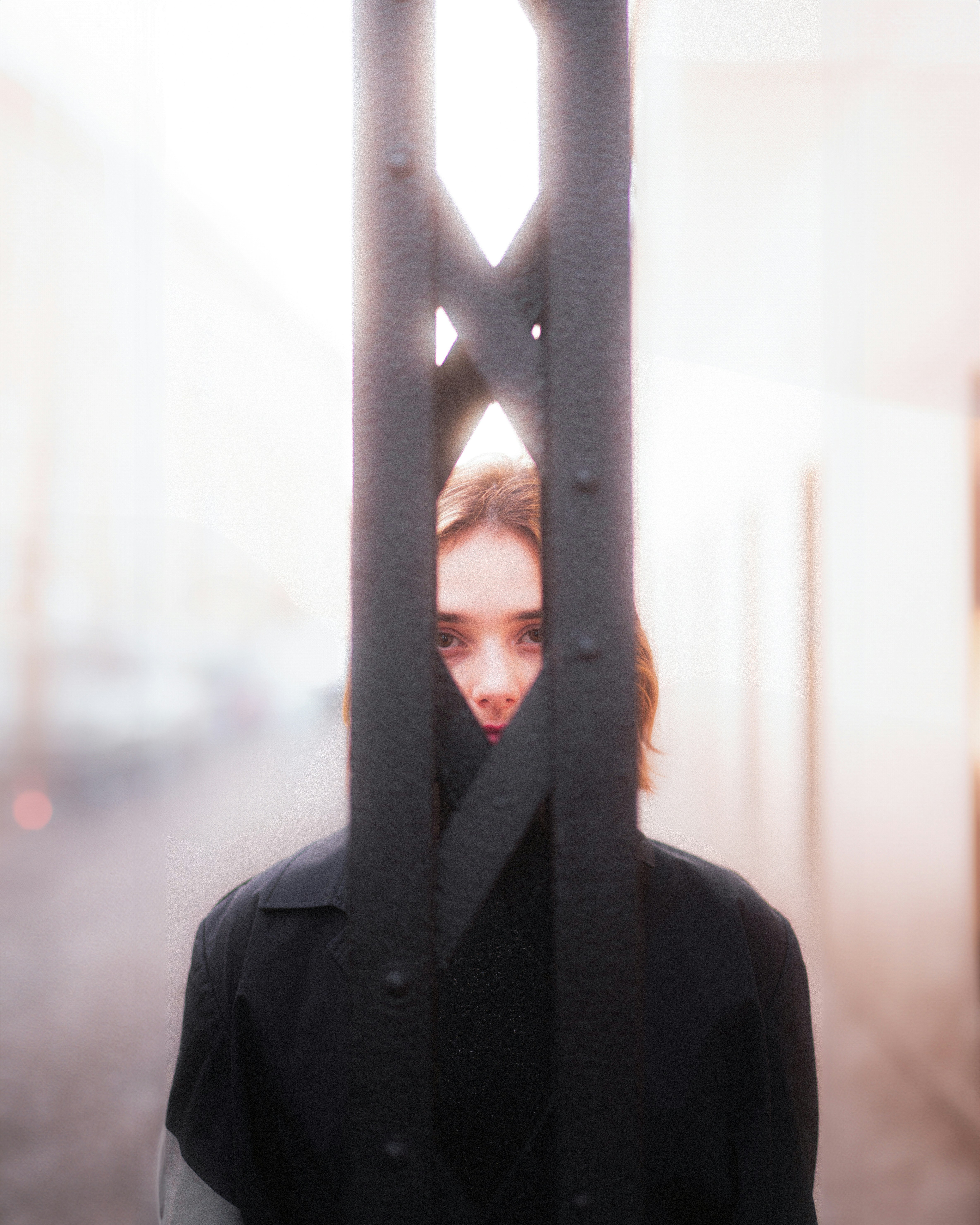 Through the Iron Veil: A Quiet Gaze Between Struts
