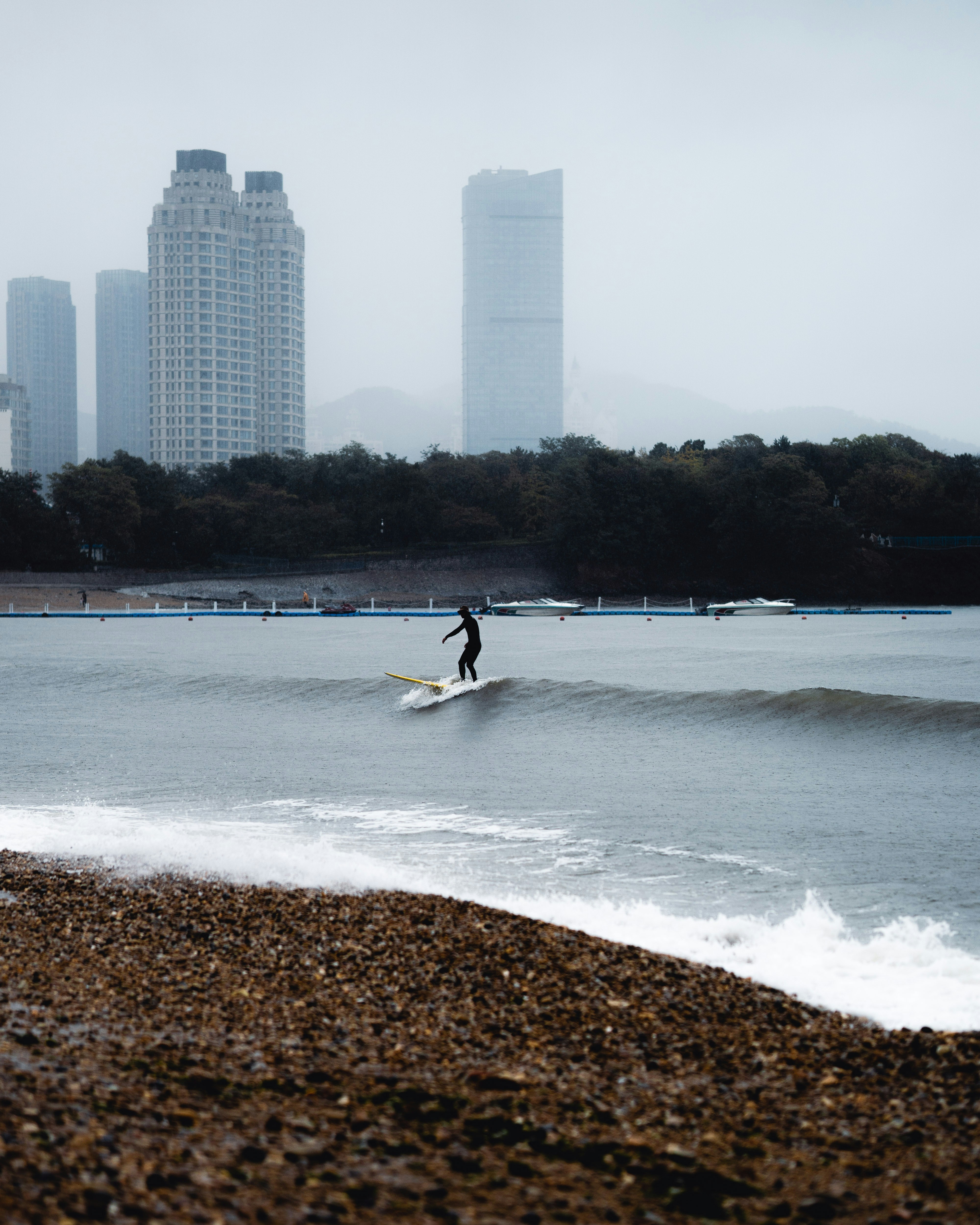 Xinghai Bay Bridge with surfers