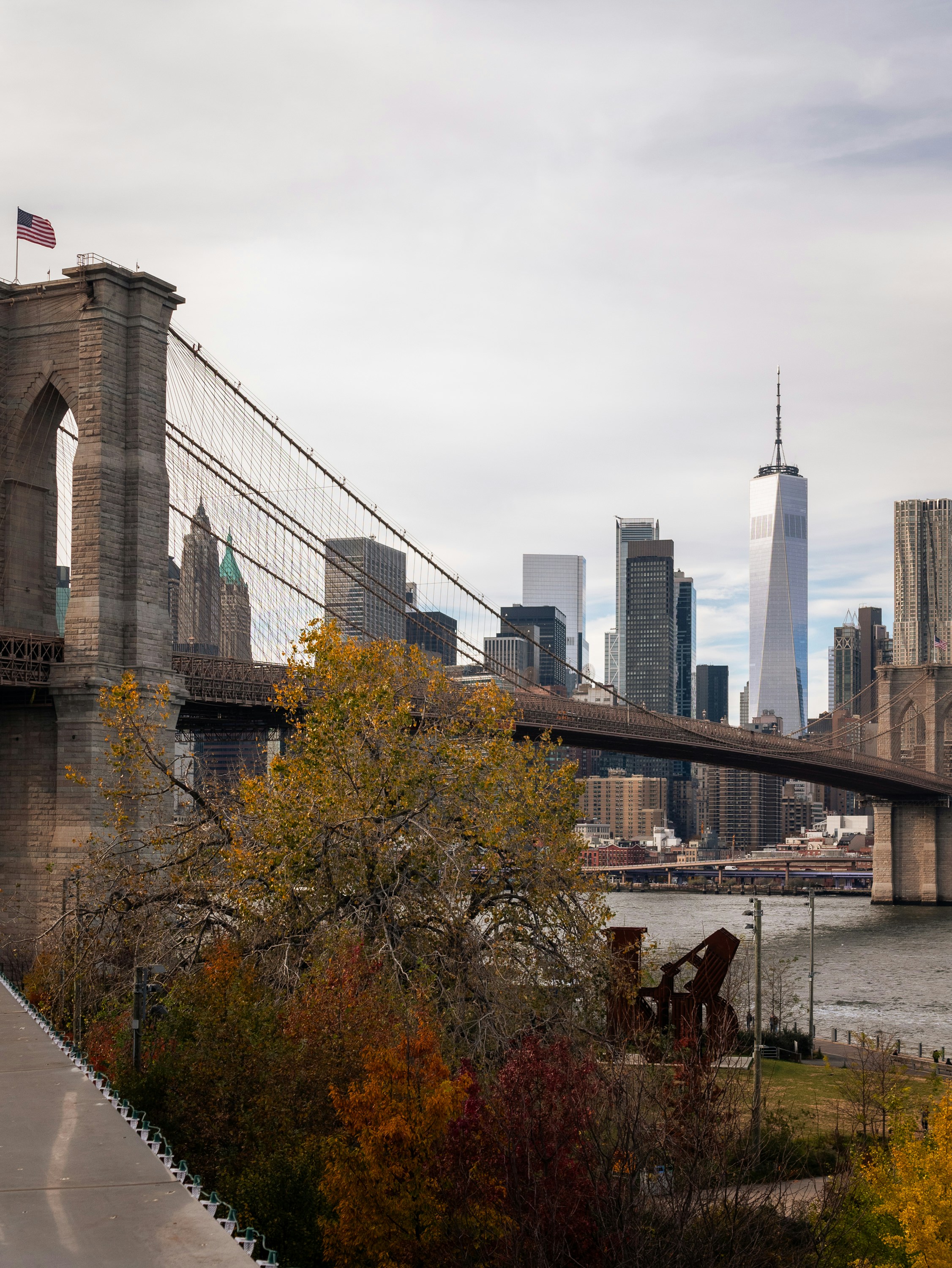 Vigor of Manhattan: Bridge, Skyline, and Autumn in Frame