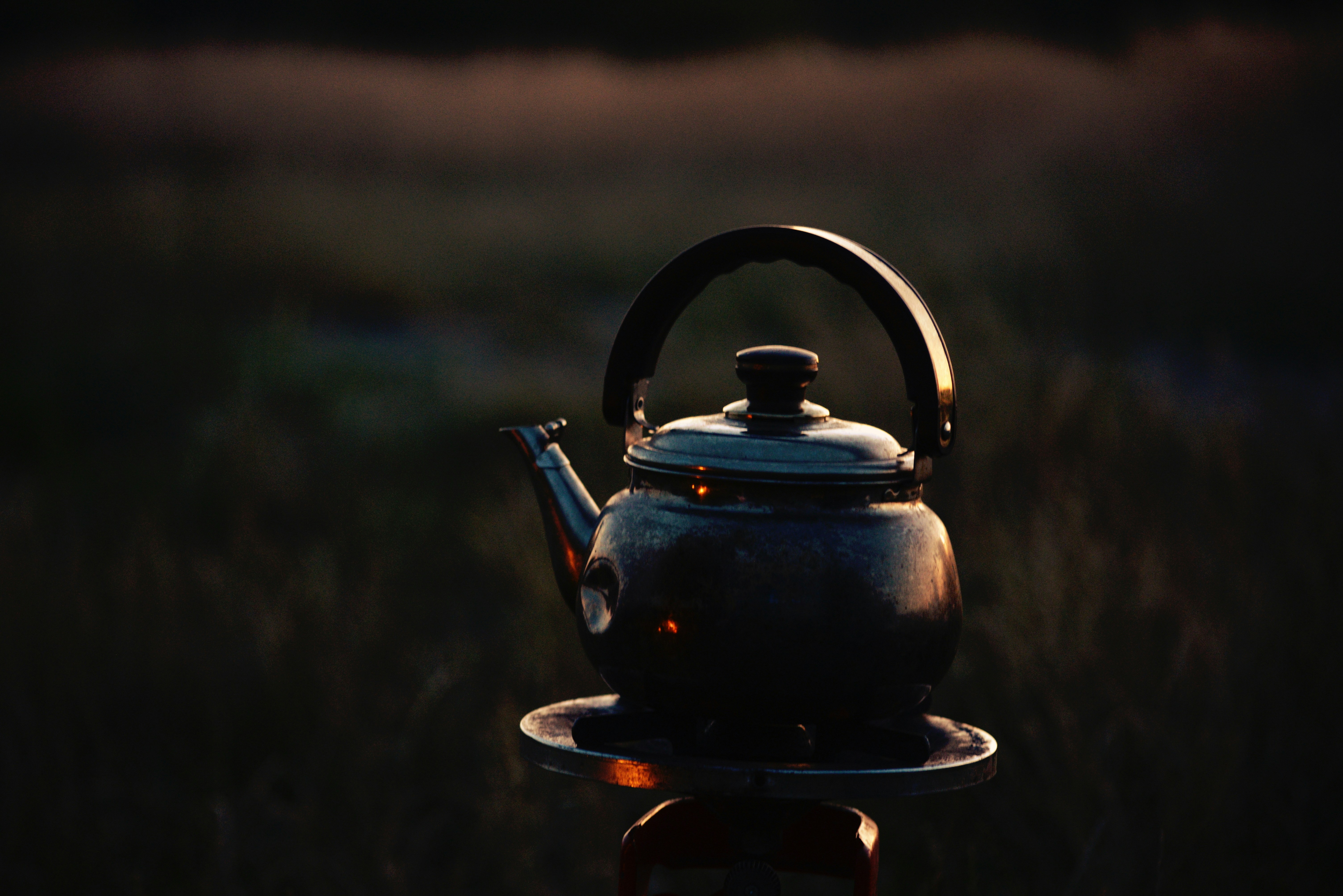 Dusk-Soft Kettle: A Weathered Vessel Resting in a Quiet Field