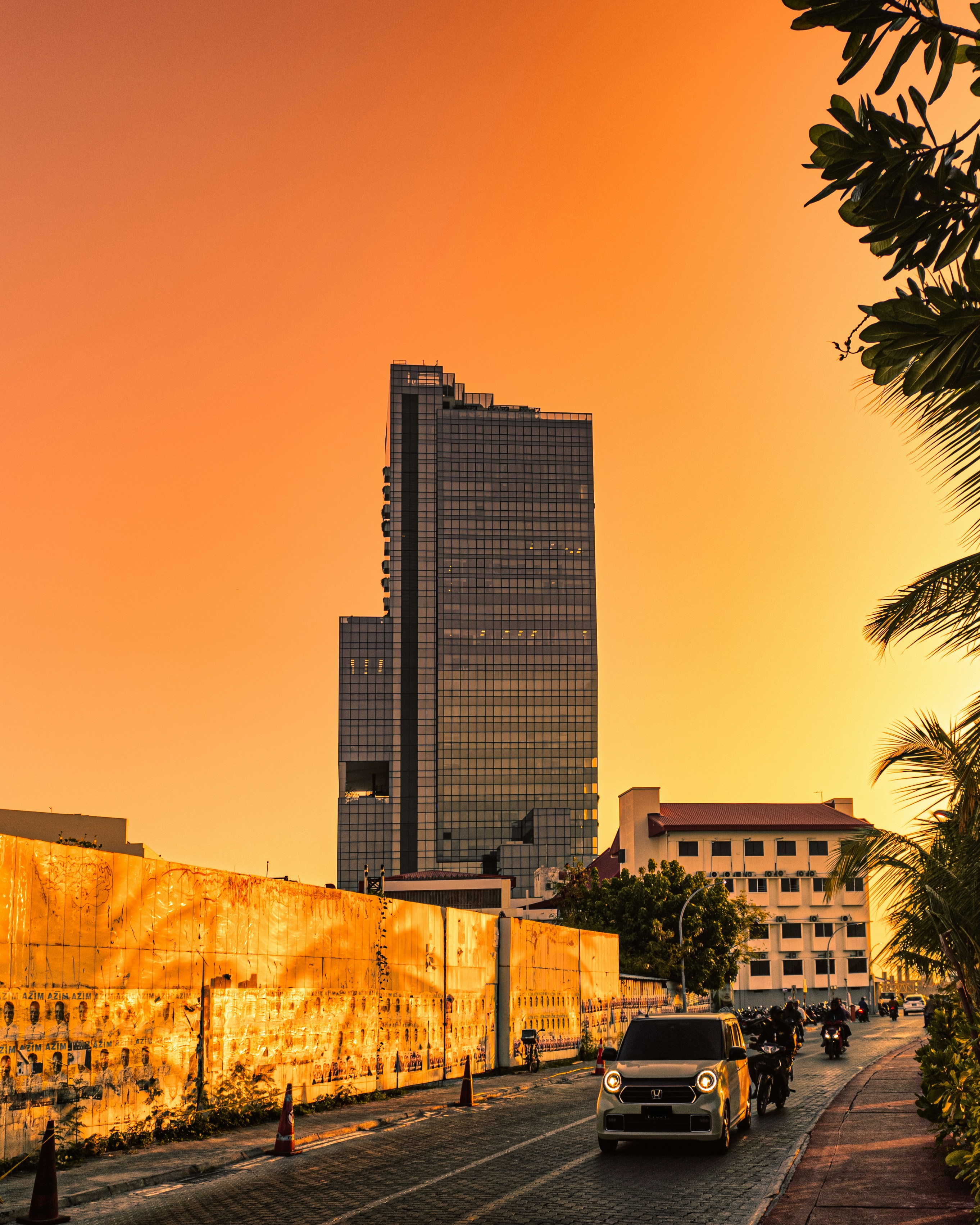 View of a hospital building during a sunset