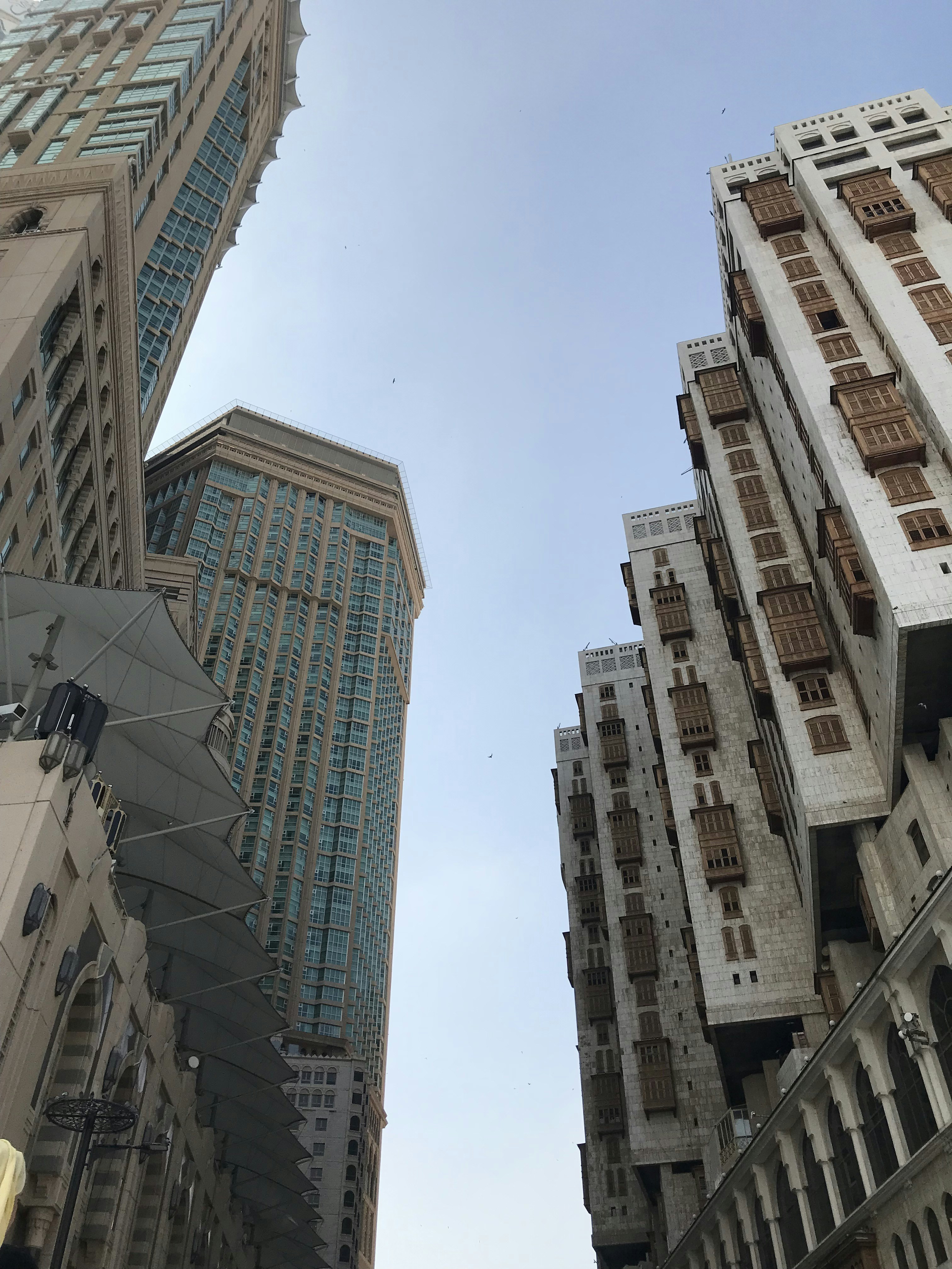 Skyward Convergence: Towers Lean Toward a Clear Blue
