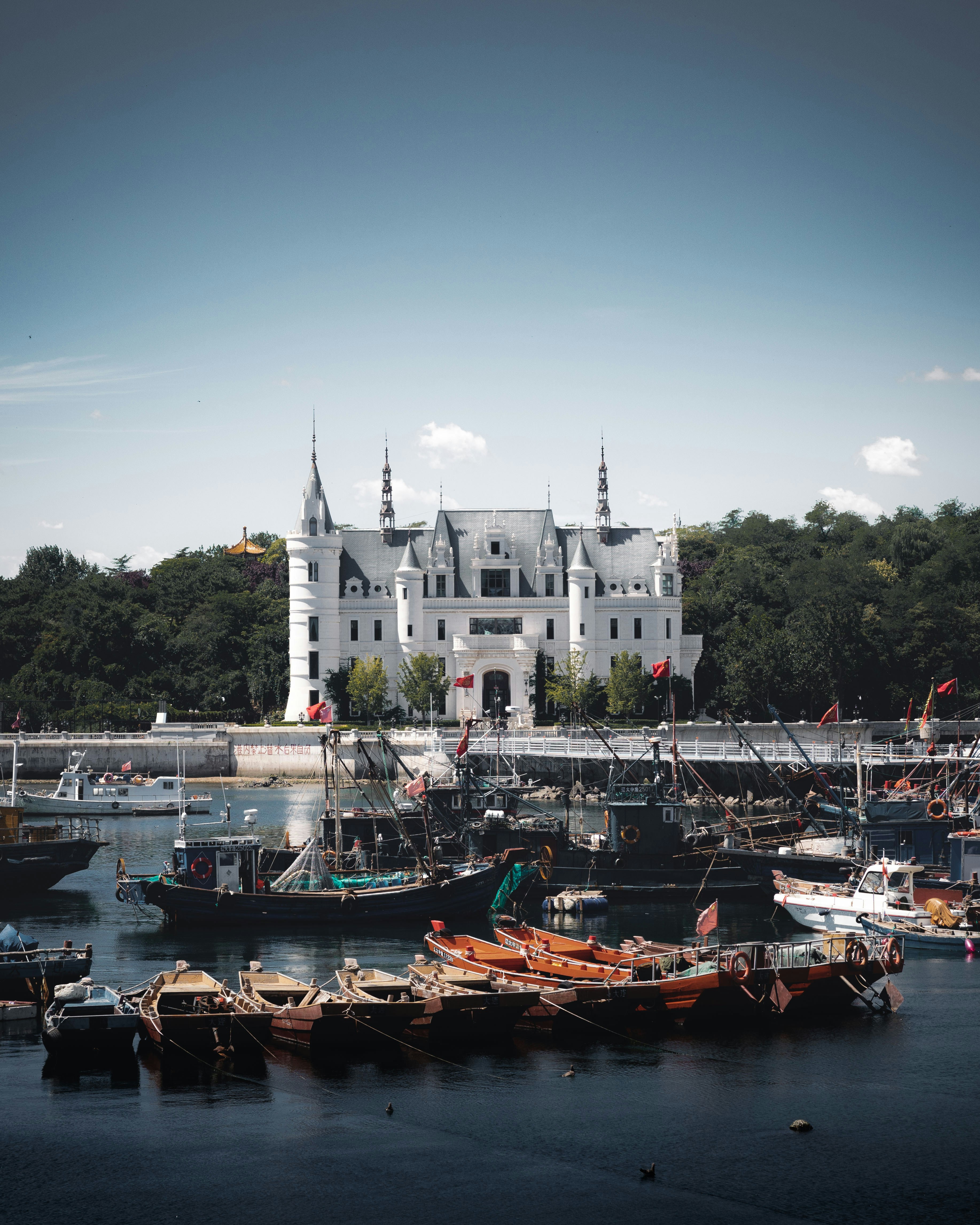 Harbor Castle: A White Fortress Overlooking the Docked Fleet