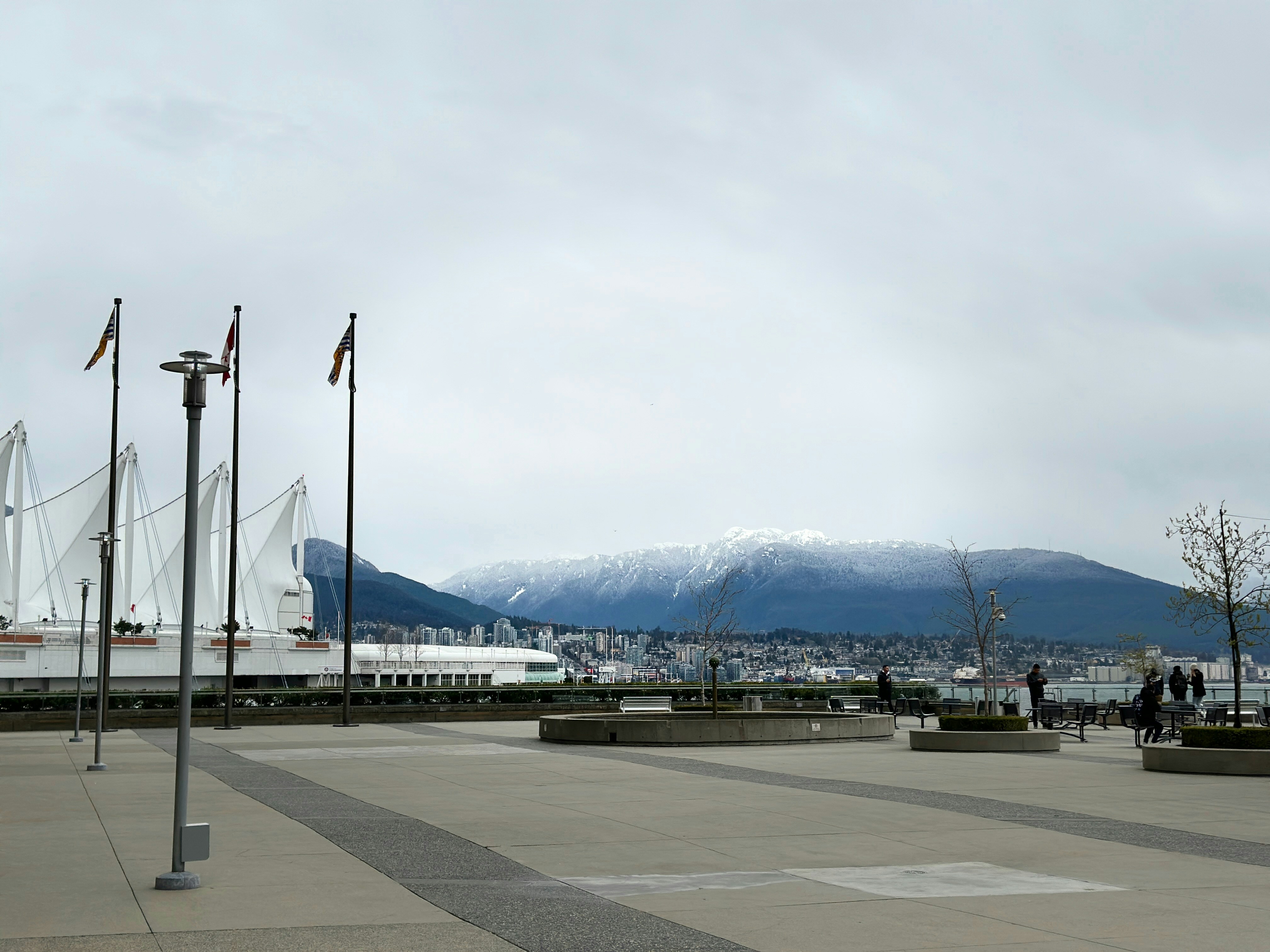 Masts, Water, and Snow-Capped Horizons