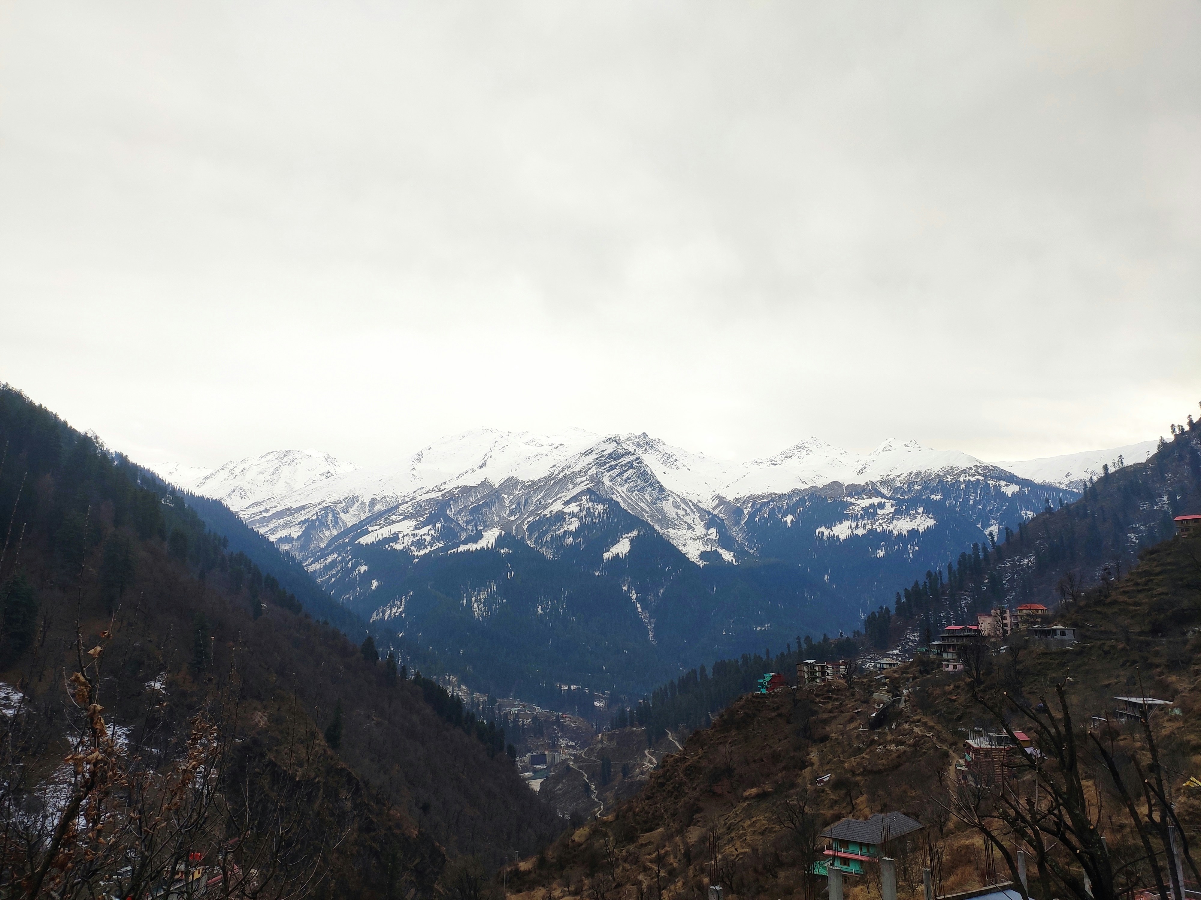 Snow-Capped Giants Above a Quiet Mountain Village