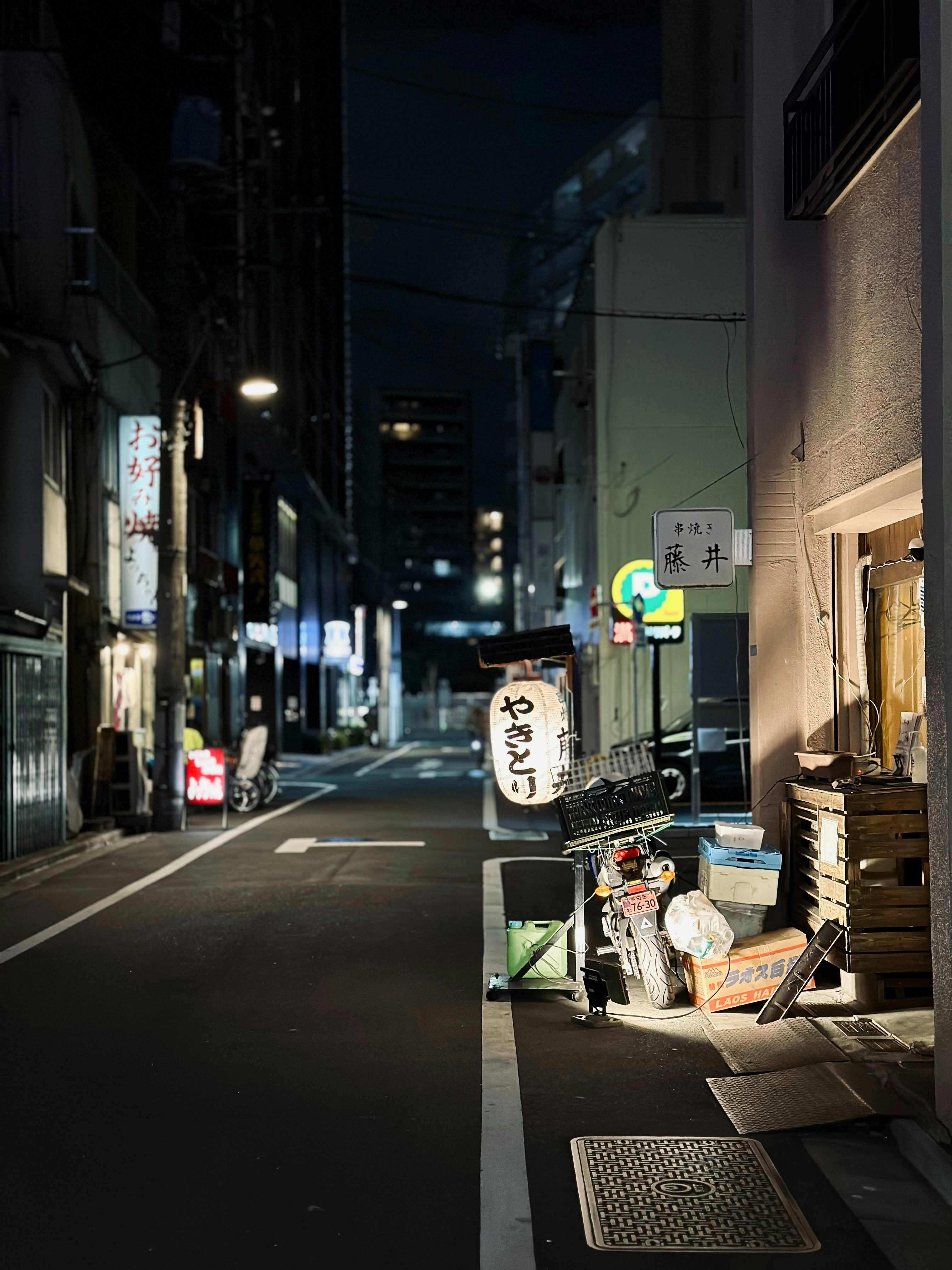 Midnight Yakitori Lanterns in a Quiet Alley