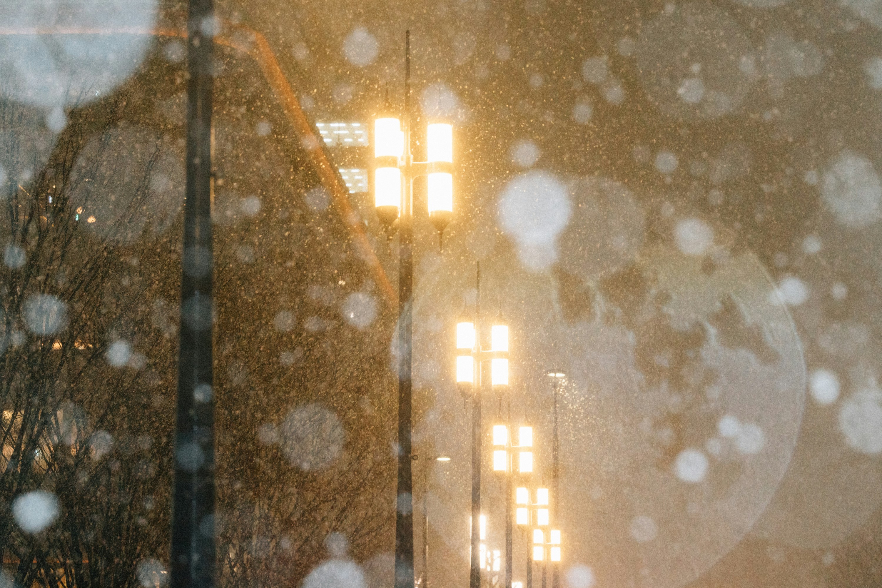 A view of a building through a snow covered window photo – Free Snow ...