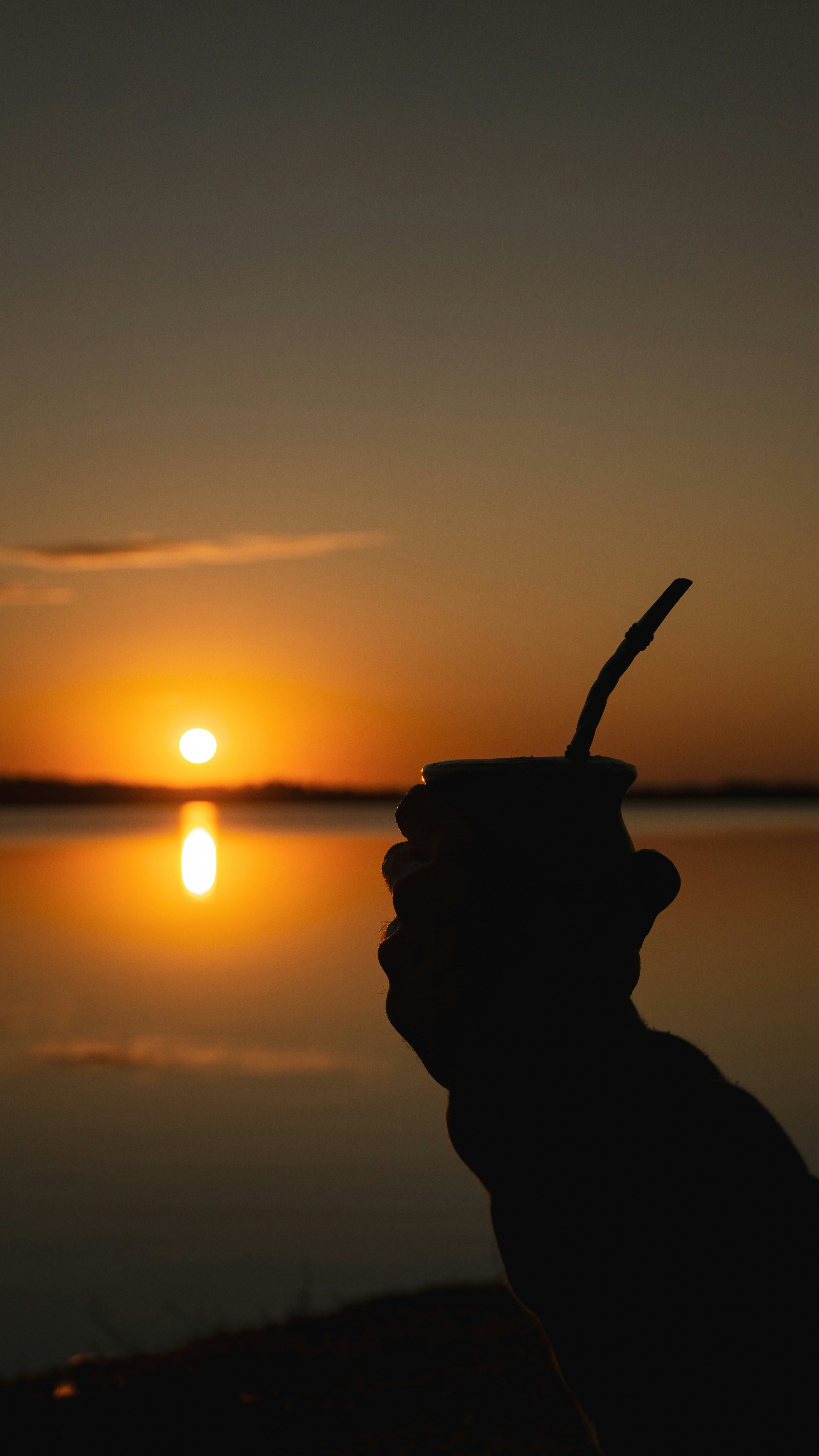 Sunset Toast: A Silhouette Holding a Sip Against the Dusk