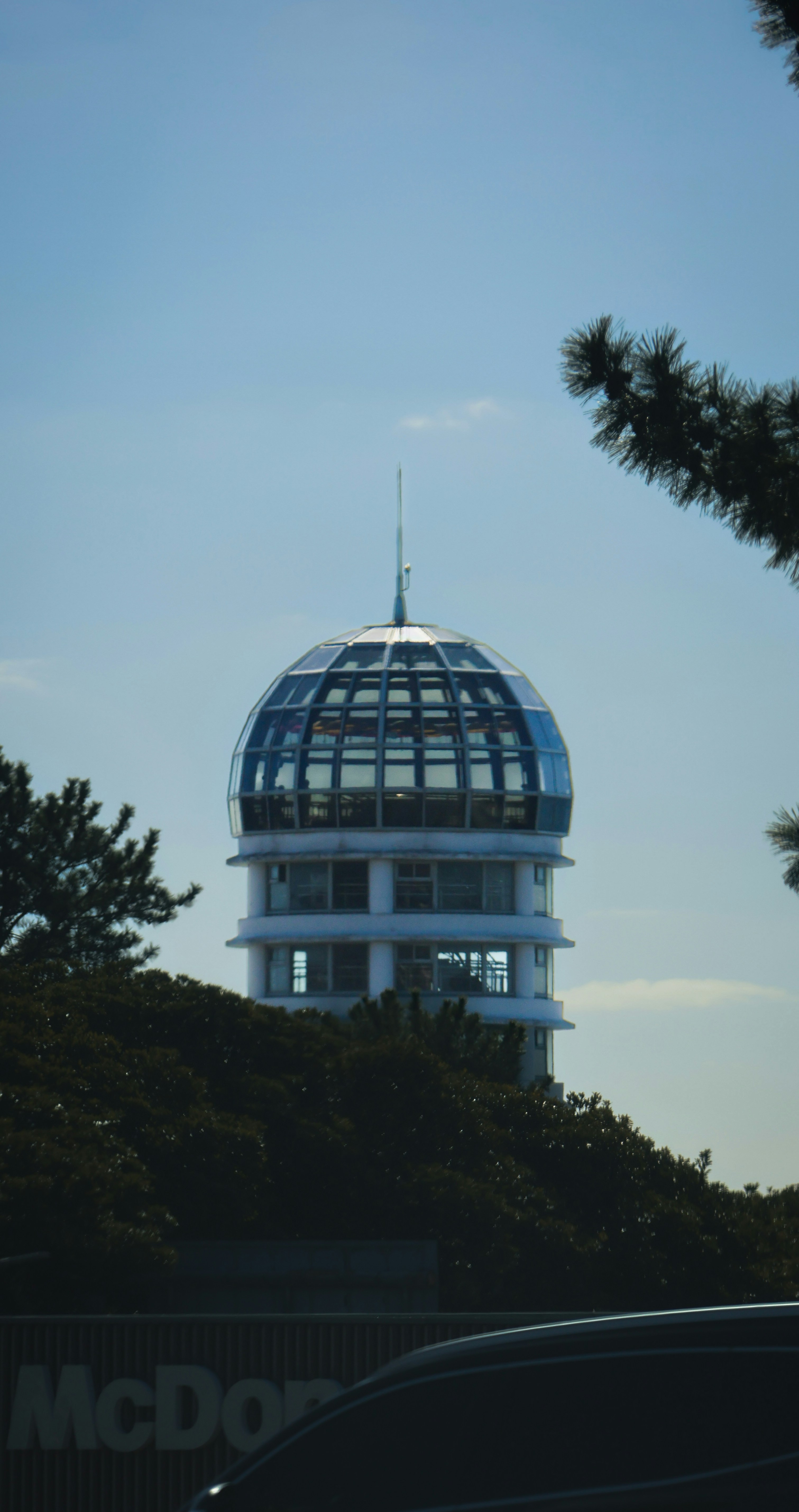 Glass Dome Above the Pines: Coastal Watchtower in Clear Light