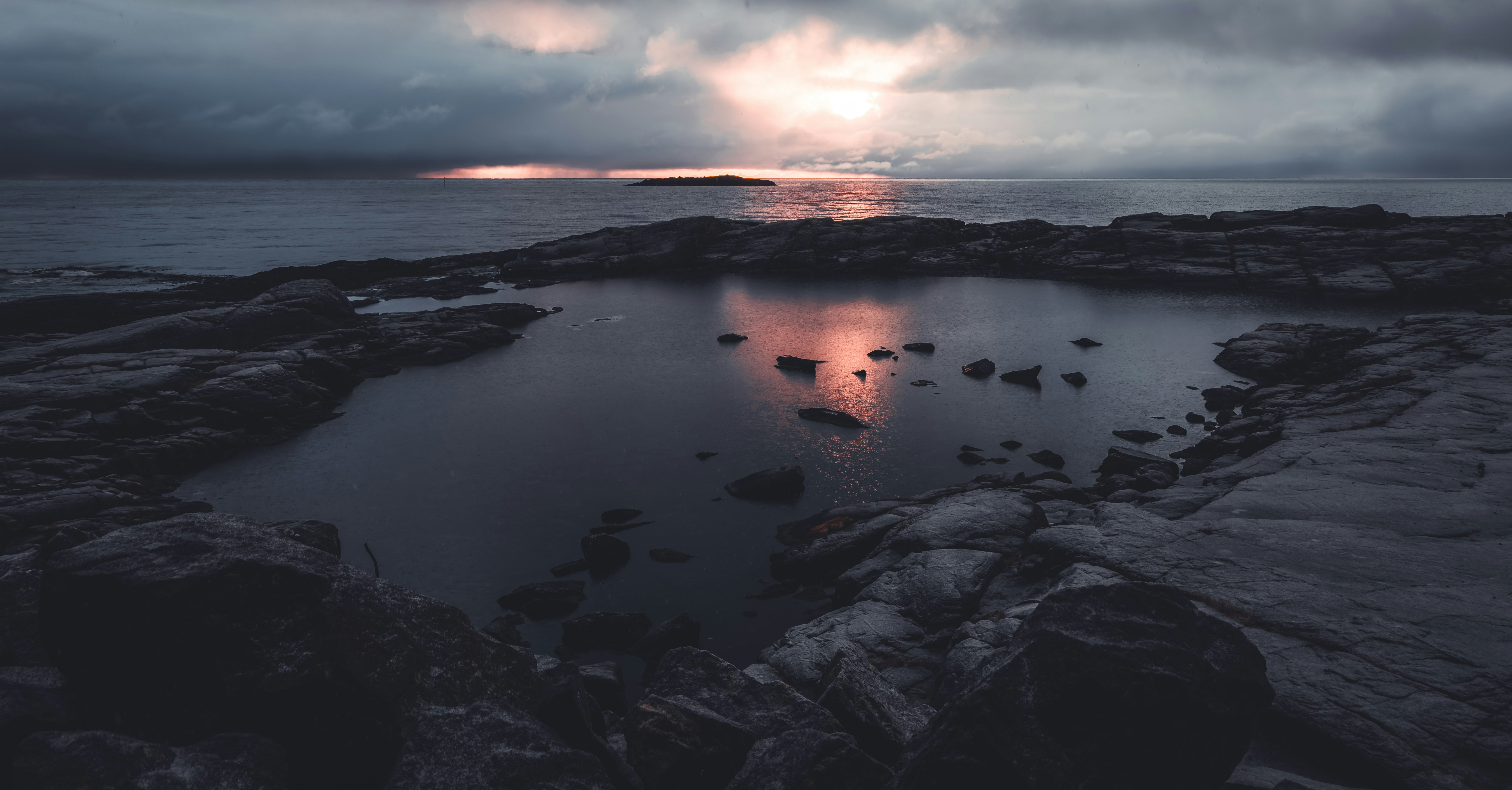 Twilight Reflections on a Stormy Shoreline