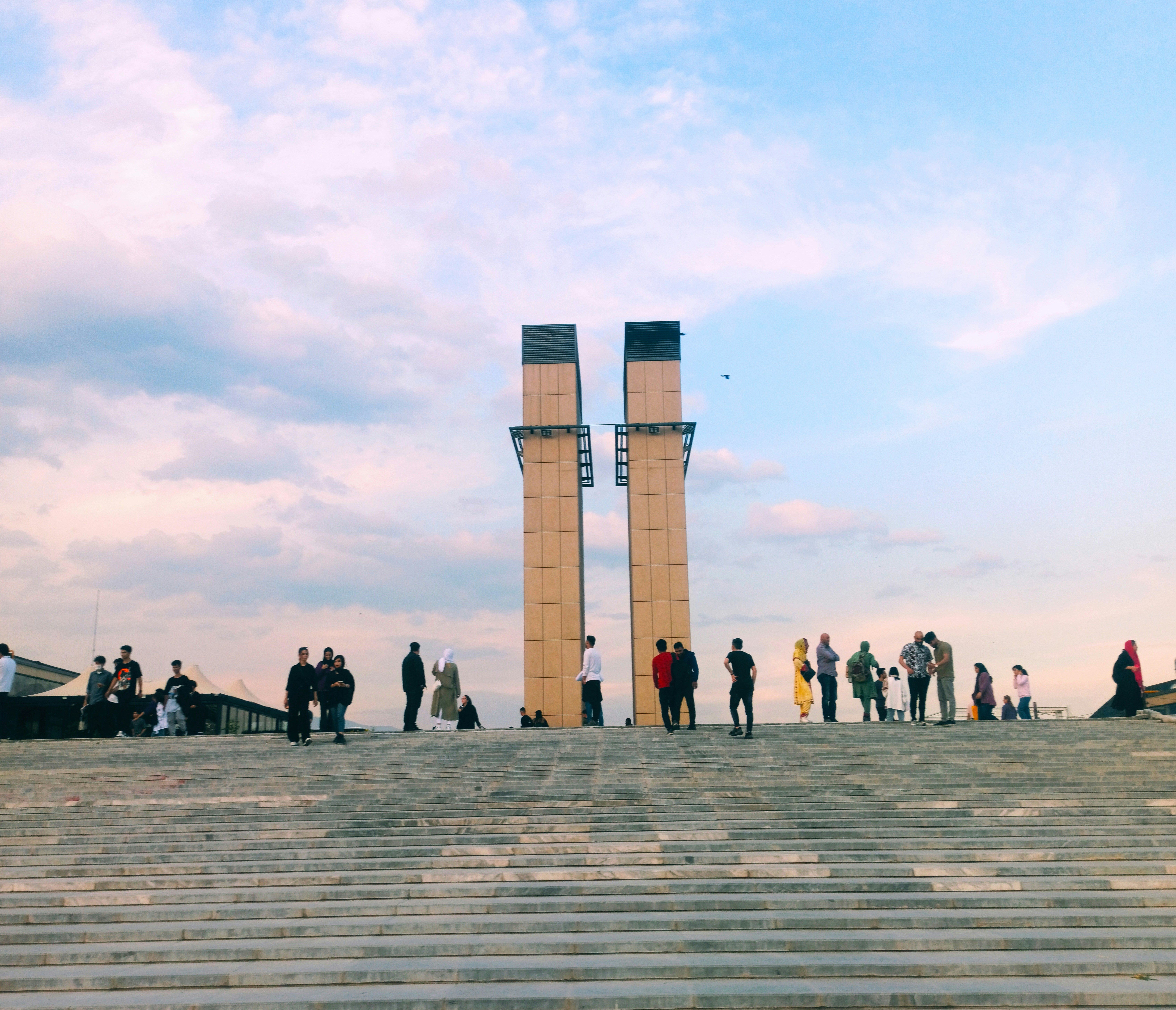 Twin Monoliths at Dusk: Steps to a Civic Vista