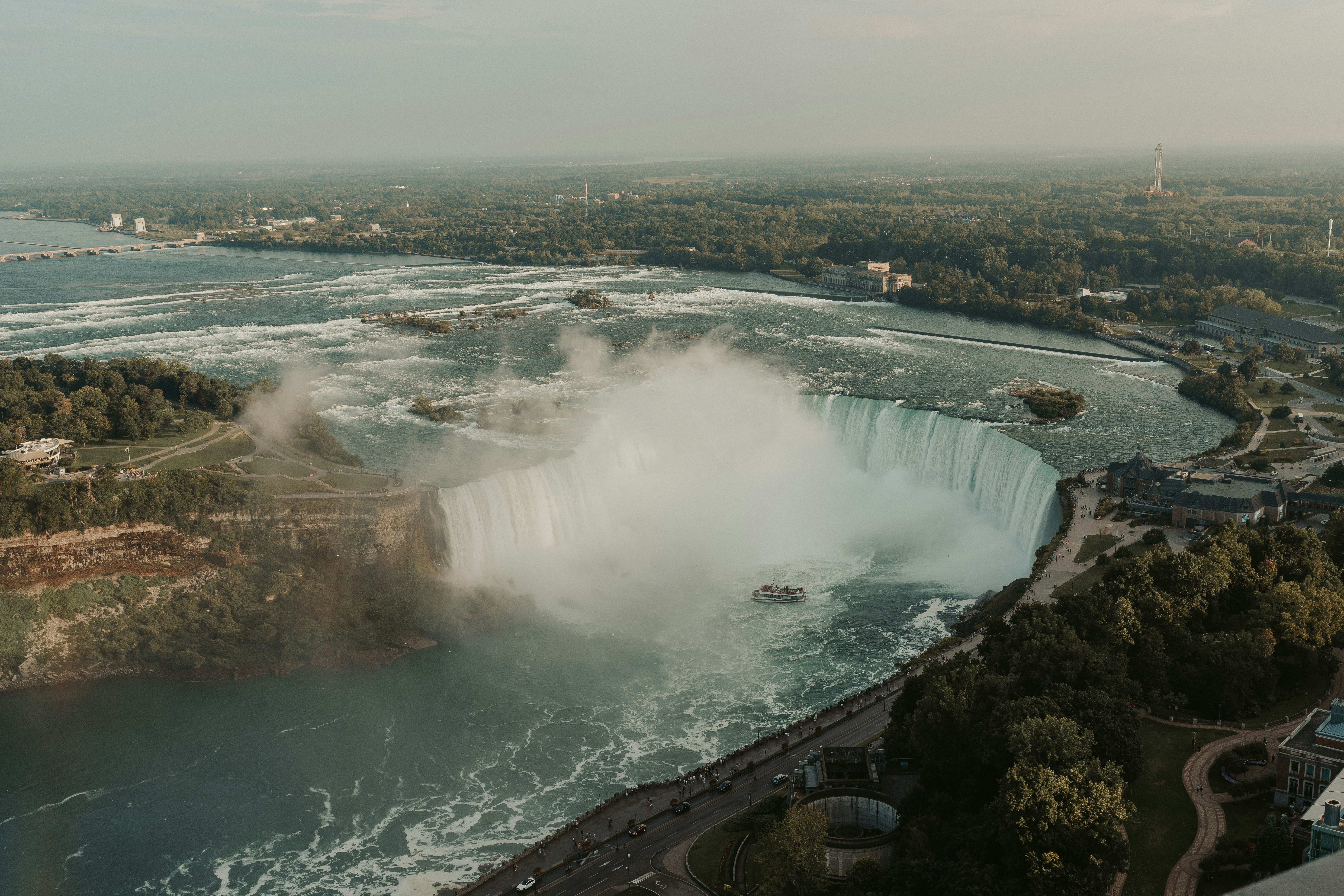 Niagara Falls from the top of the Skylon Tower in the summer during sunset