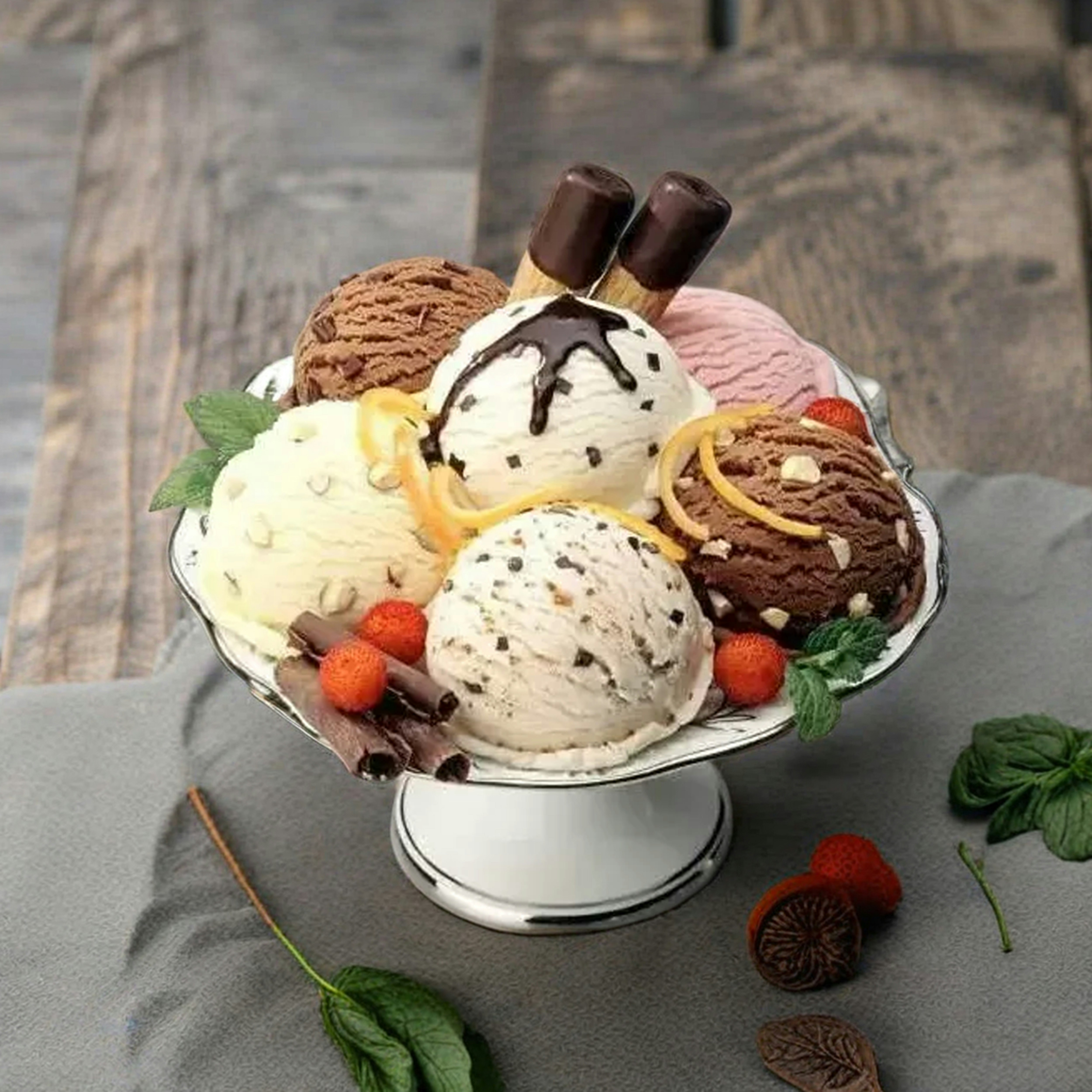 A bowl of ice cream and cookies on a table photo – Free Cream Image on ...